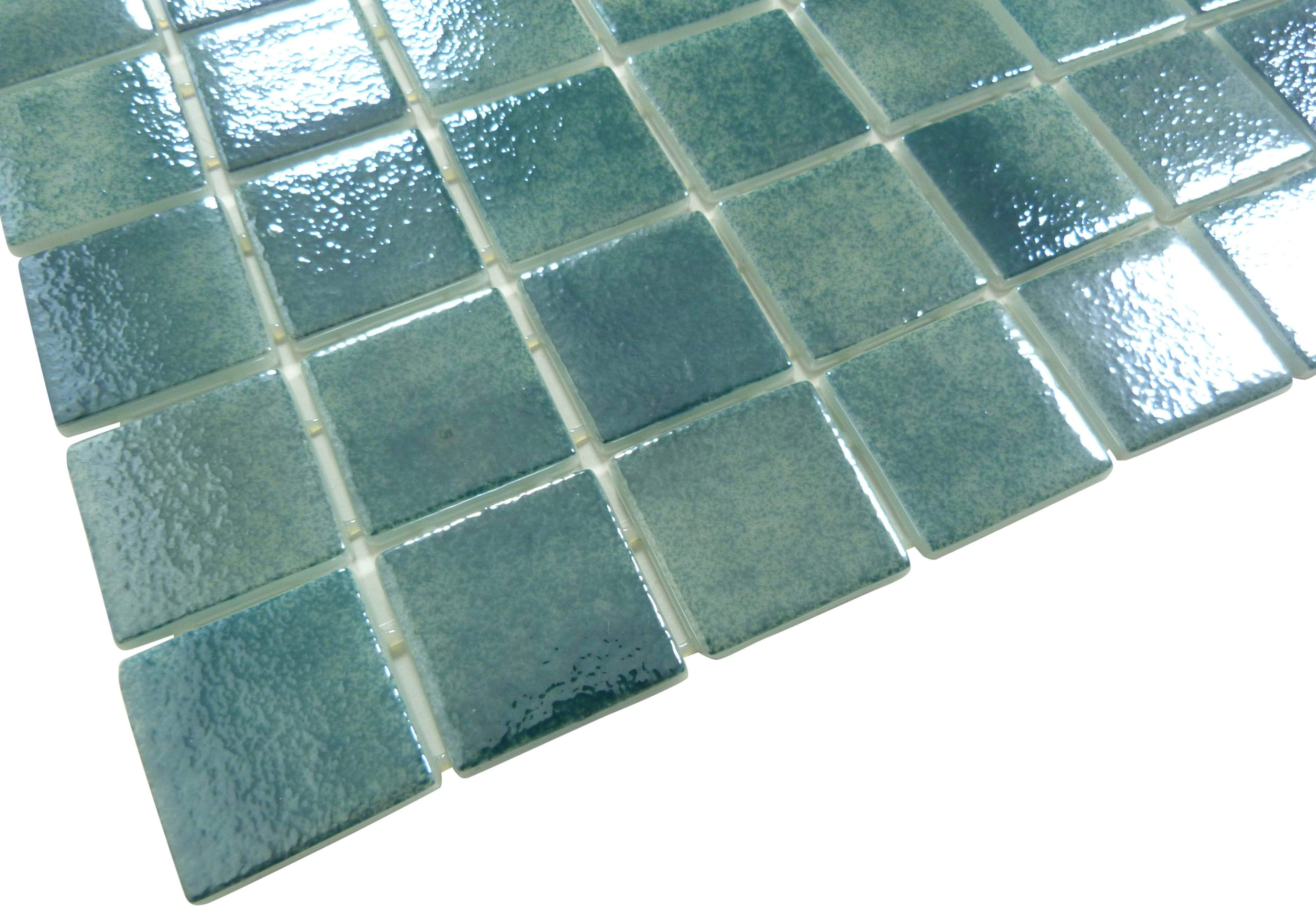 Smoky Emerald Green 2" x 2" Glossy & Iridescent Glass Pool Tile NPT007A