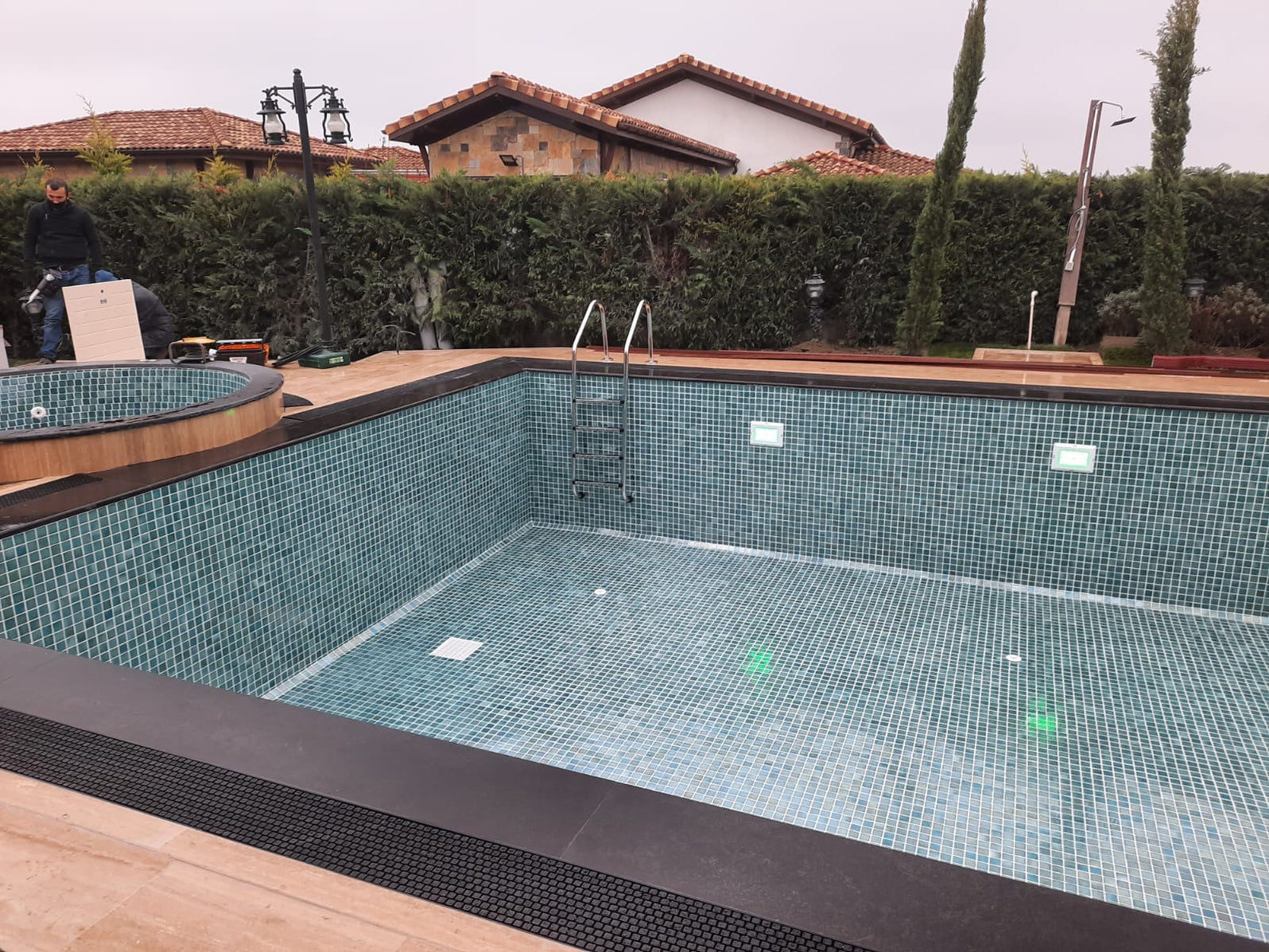 Smoky Emerald Green 2" x 2" Glossy & Iridescent Glass Pool Tile NPT007A