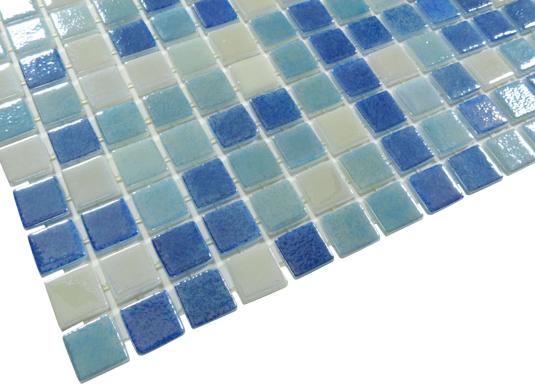Strata Blue Mix Glossy and Iridescent Glass Tile | Oasis Tile