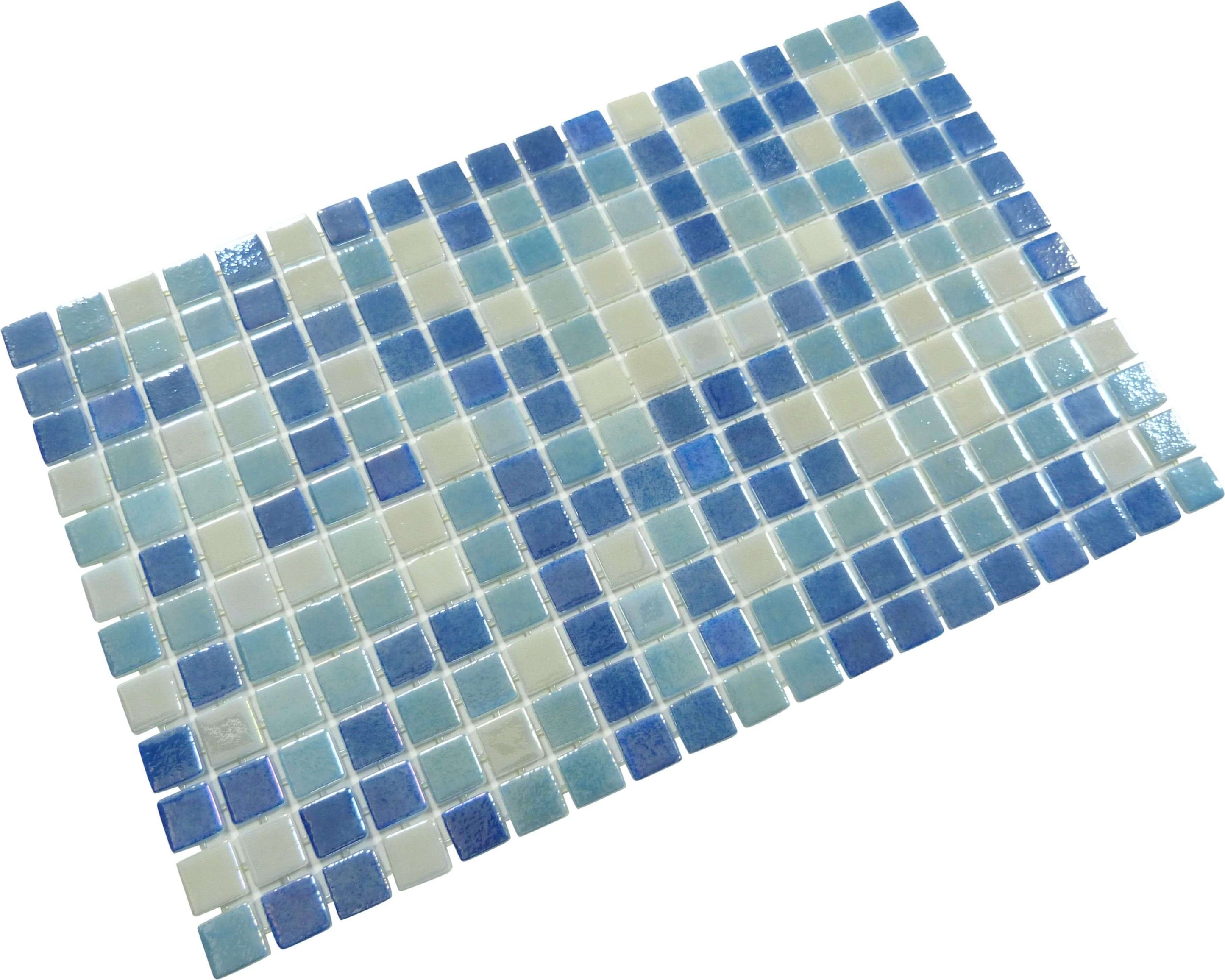 Strata Blue Mix Glossy and Iridescent Glass Tile | Oasis Tile