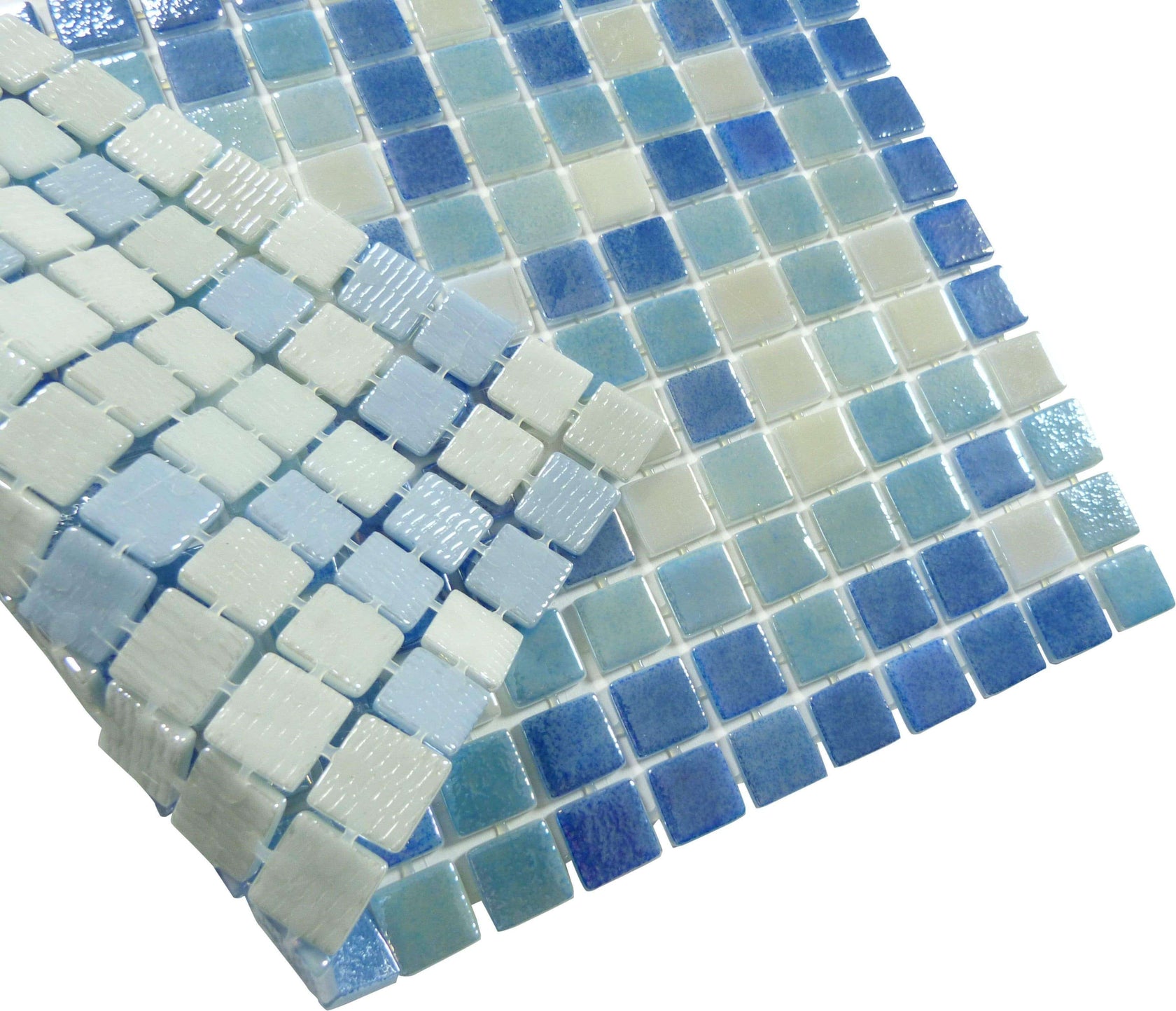 Strata Blue Mix Glossy and Iridescent Glass Tile | Oasis Tile