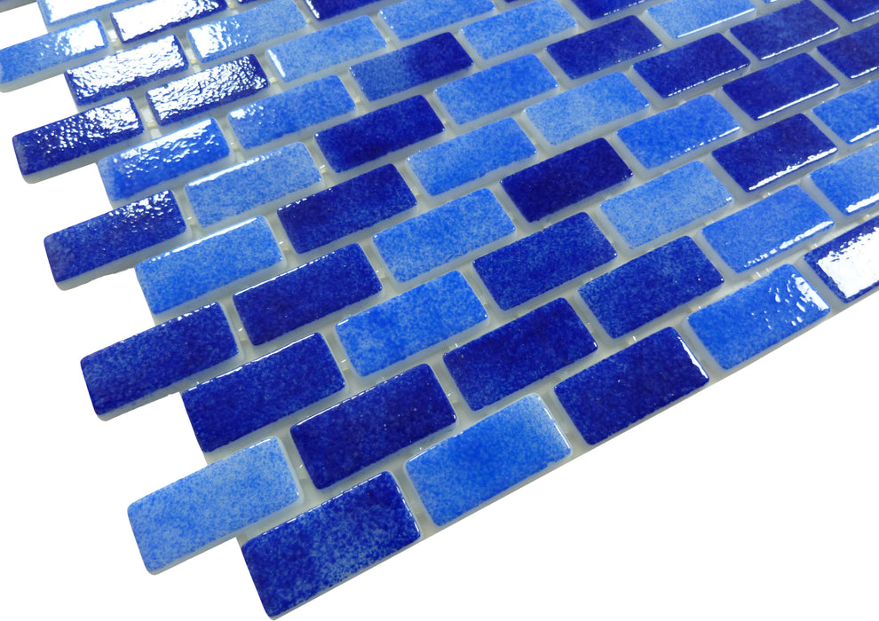 Subway New Port Blue Mix 1x2 Glossy Glass Tile | Oasis Tile