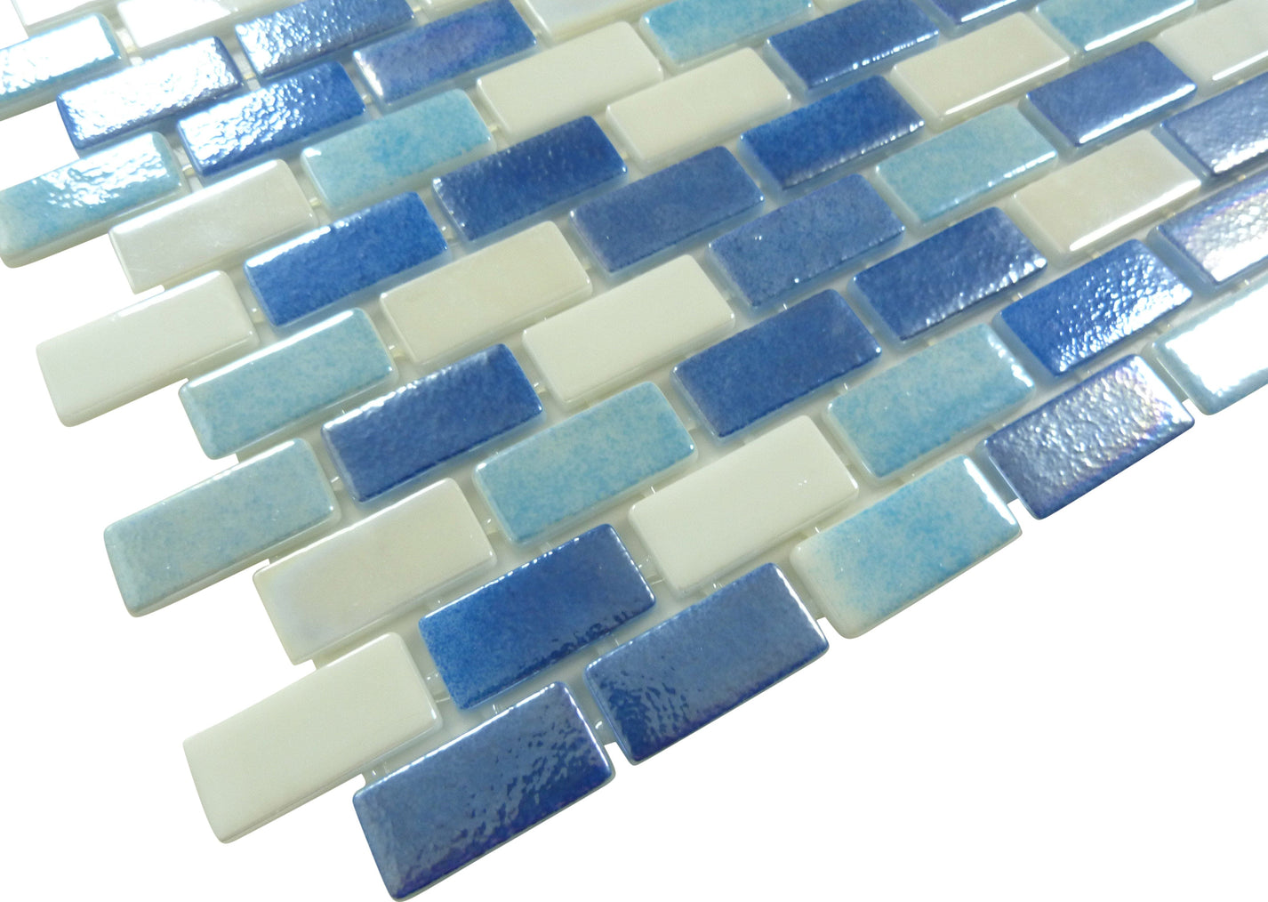 Subway Strata Blue Mix 1x2 Glossy Glass Tile | Oasis Tile