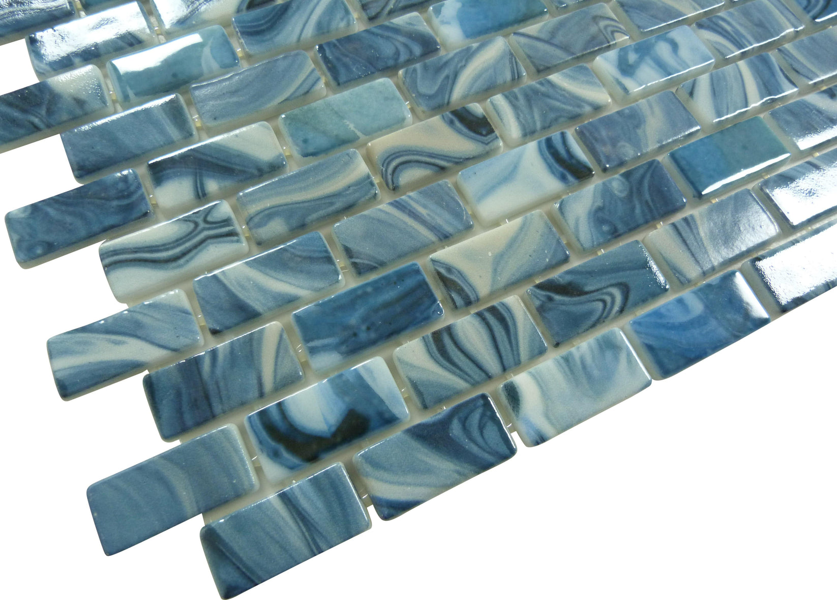 Subway Vogue Como Blue 1x2 Glossy Glass Tile | Oasis Tile