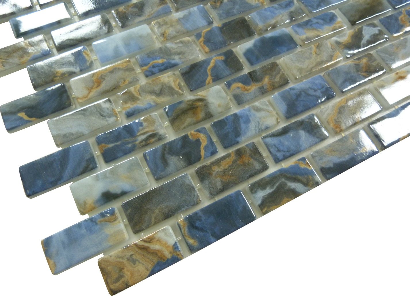 Subway Vogue Monte Carlo Blue 1x2 Glossy Glass Tile | Oasis Tile