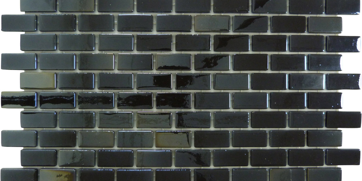 Subway Zombie Black 1x2 Glossy Glass Tile | Oasis Tile