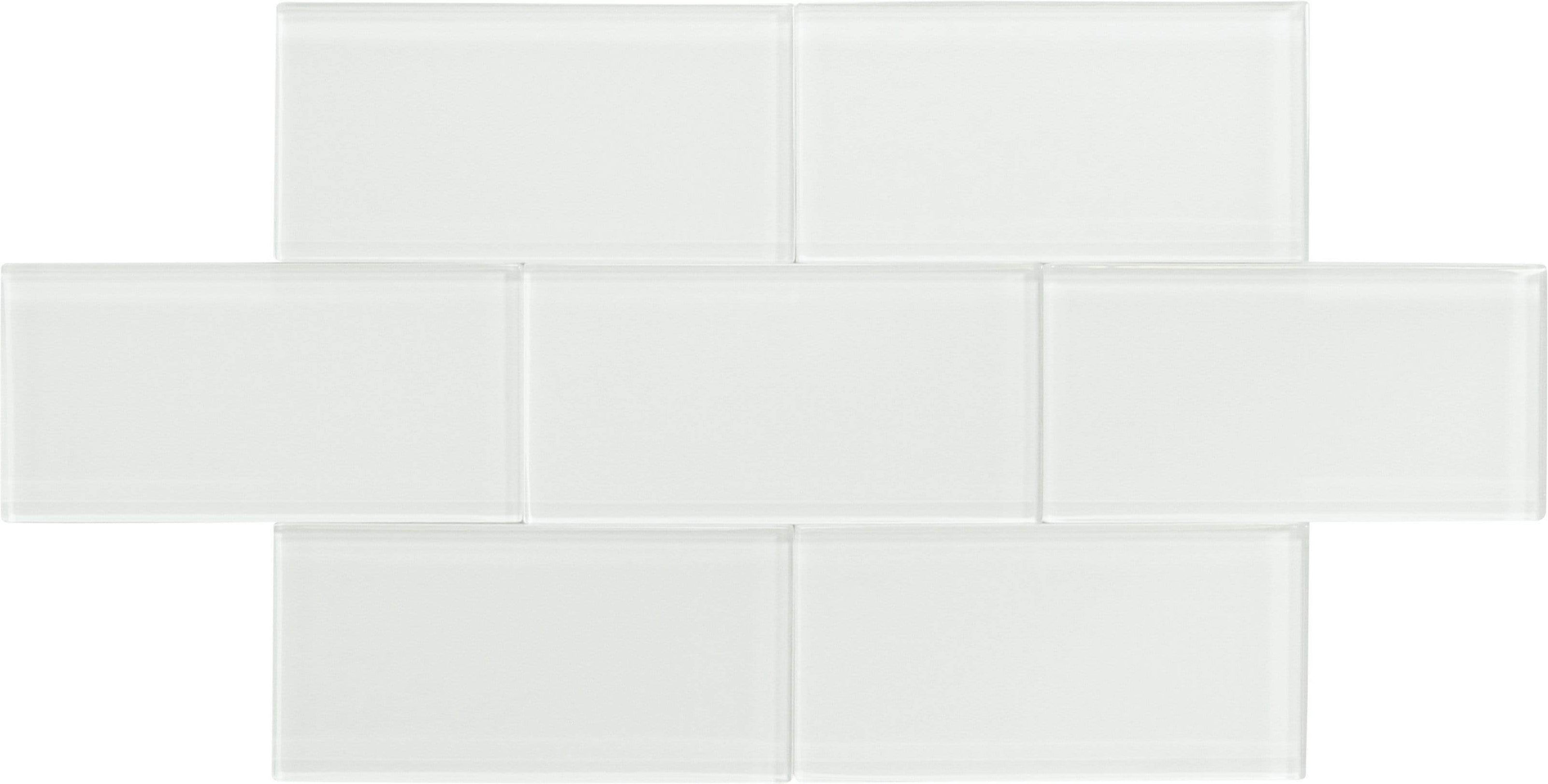 3'' x 6'' White Glass Subway Tile Glossy 121124