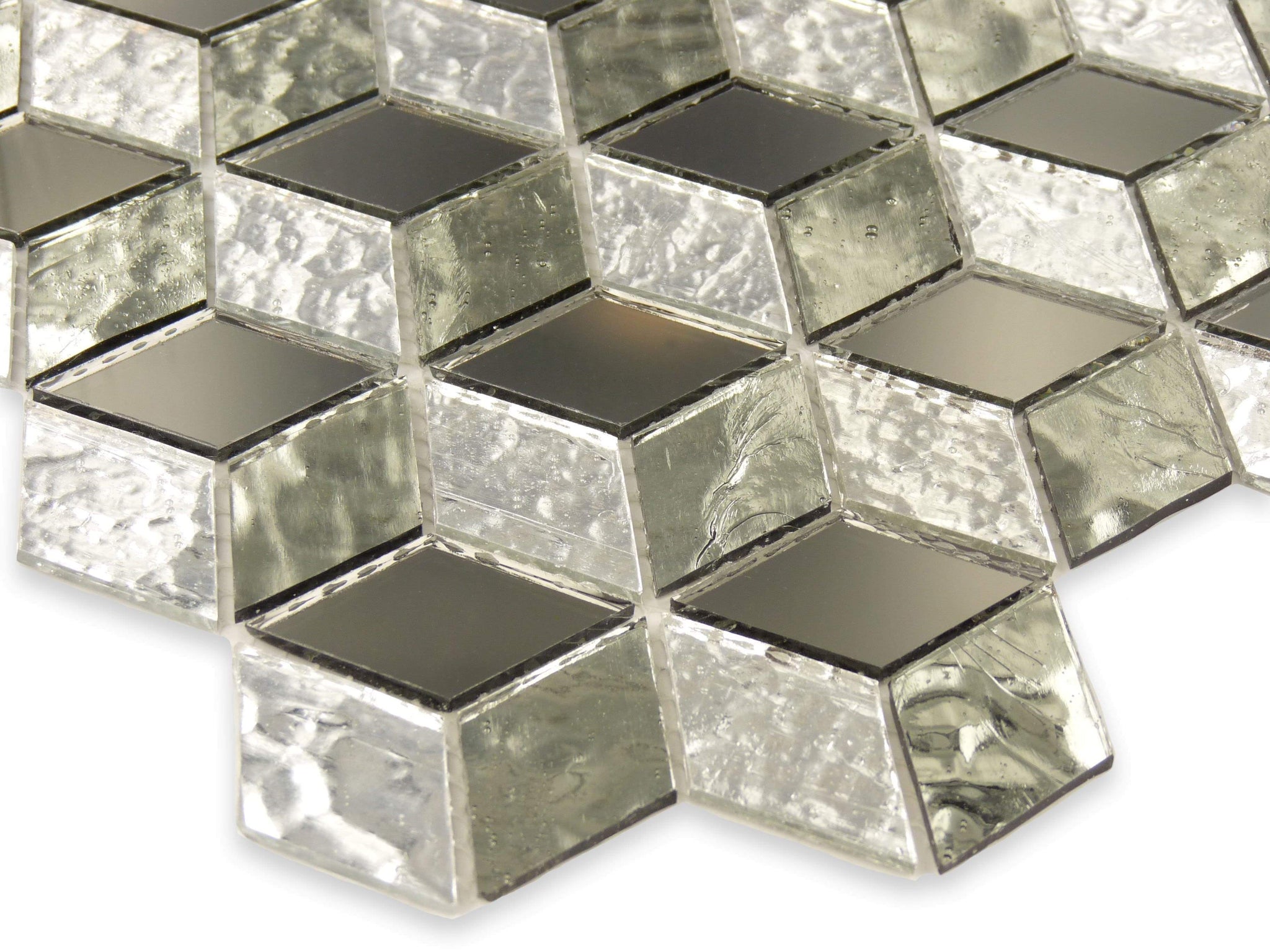 Buy Silver Cube Mirror Glass Tile