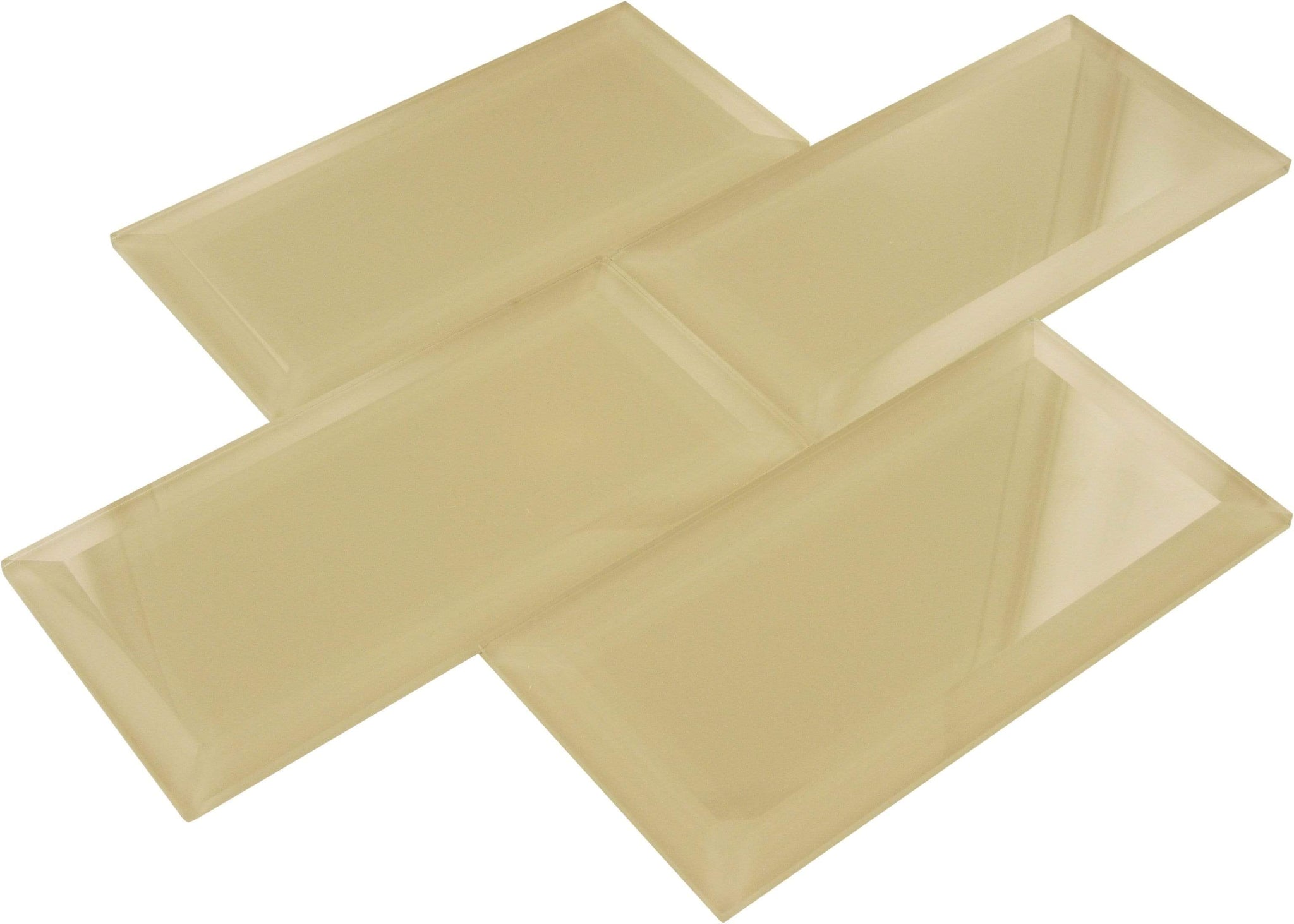 Cream Beveled Subway Tile | 4" x 8" Beige Glass Subway Tile