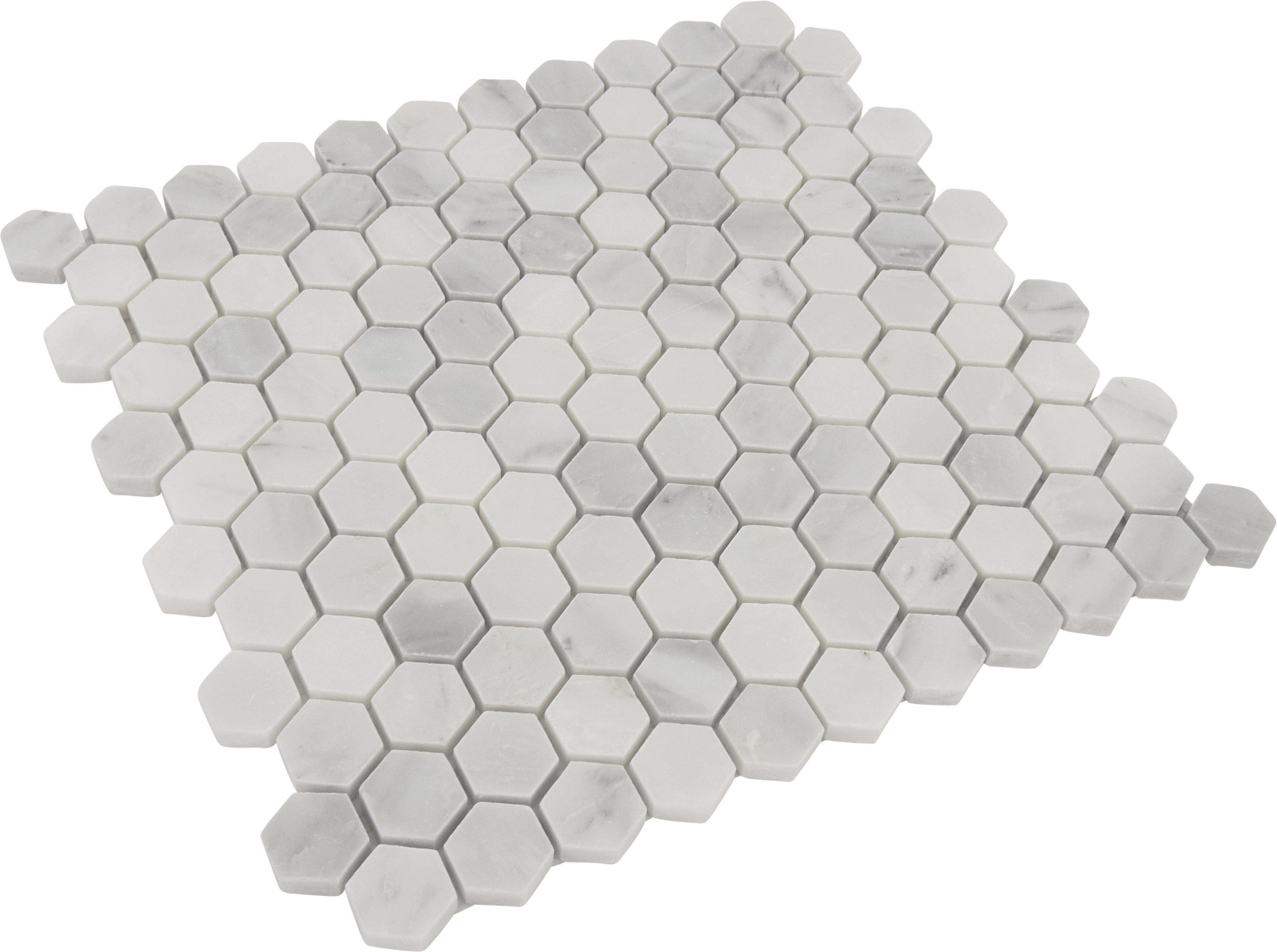 White Hexagon Polished Stone Tile: 203891 | Shop Oasis