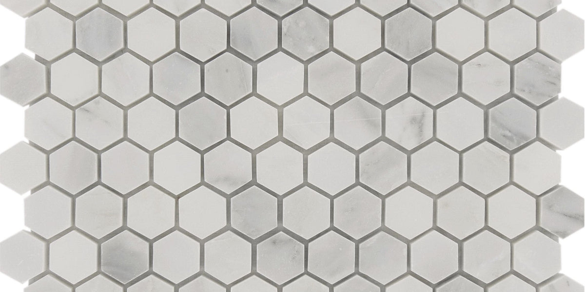 White Hexagon Polished Stone Tile: 203891 | Shop Oasis