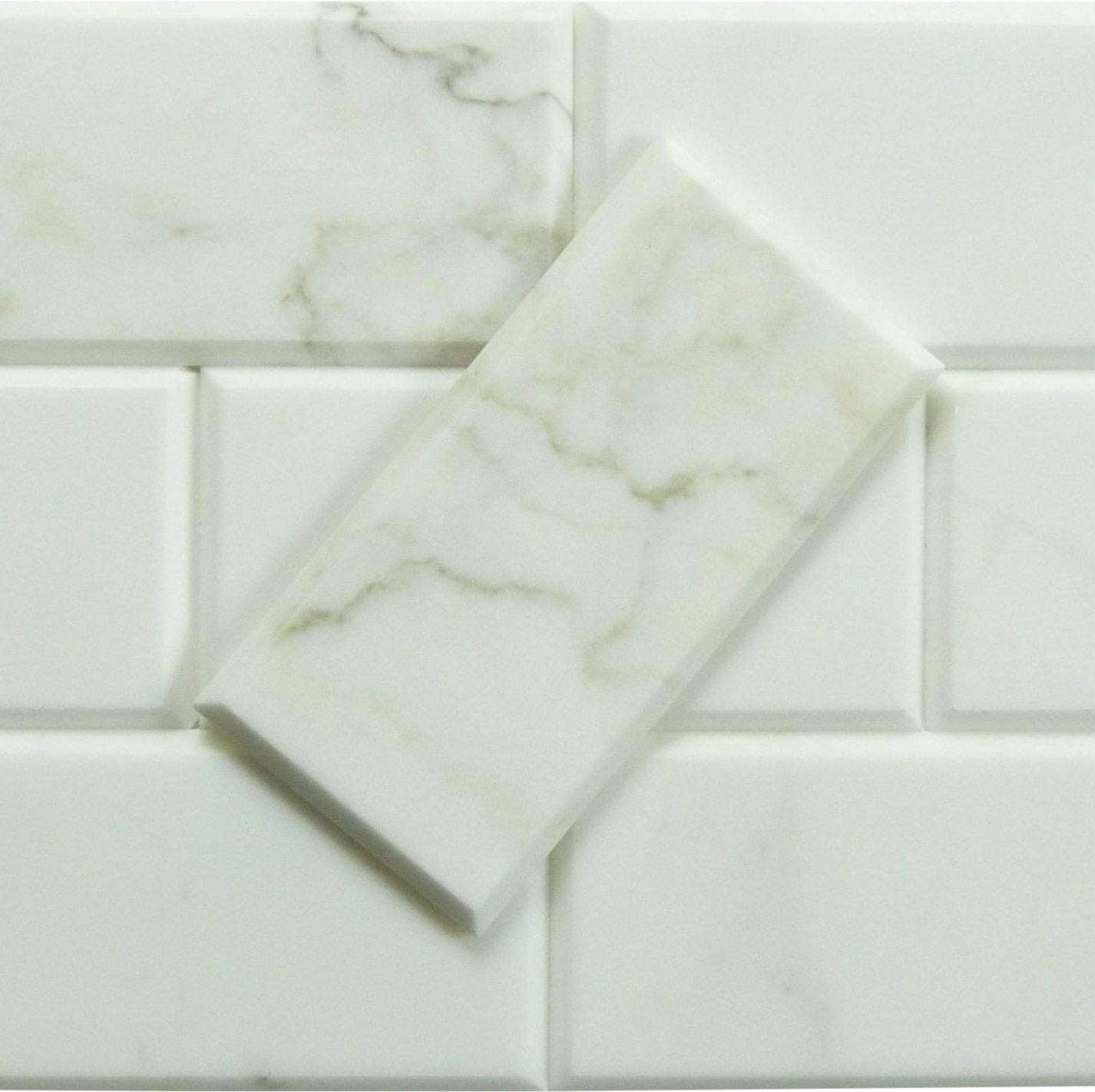 Calacatta White 3" x 6" Beveled Polished Marble Subway Tile FCT-36B