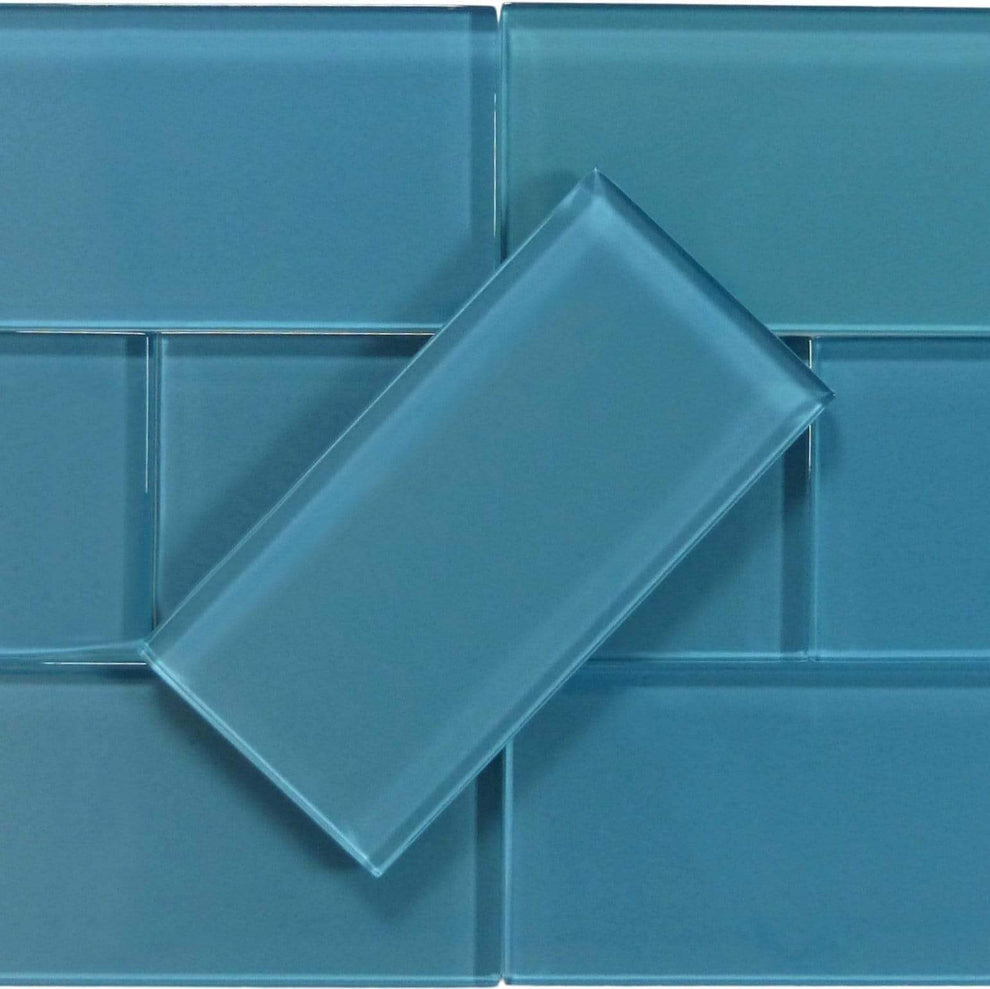 Caribbean Dream Aqua 3" x 6" Glossy Glass Subway Tile A-042 3X6