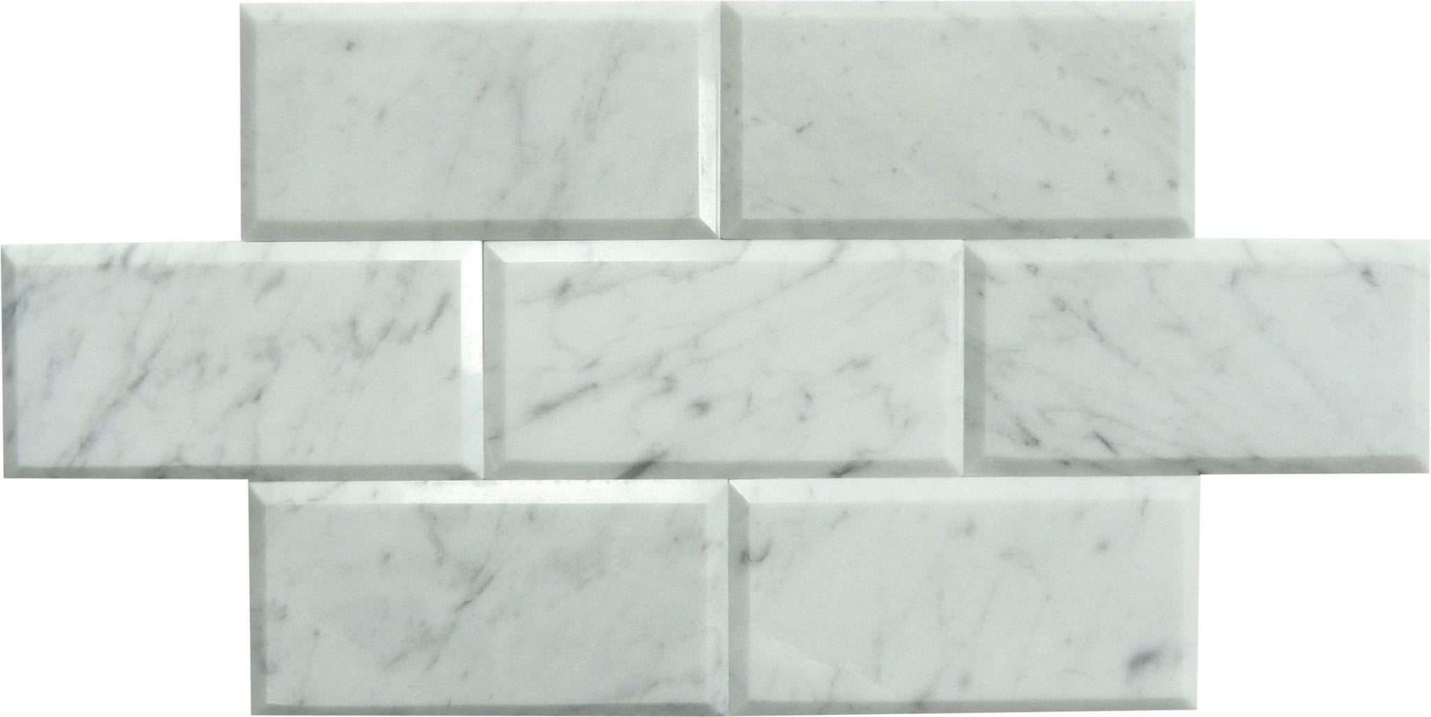 Carrara White 3" x 6" Beveled Polished Marble Subway Tile FCA-36BP