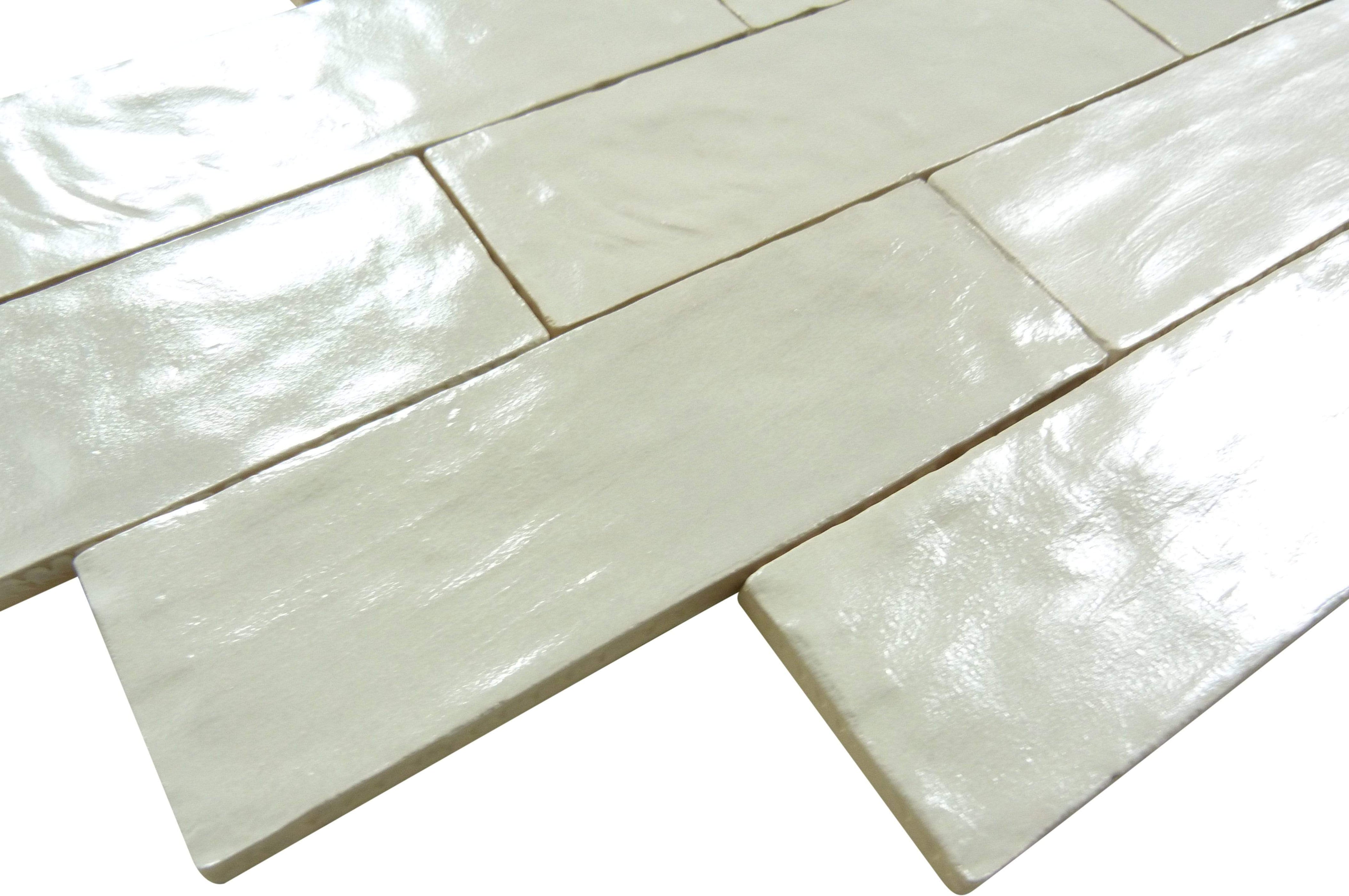 Cream Puff 2 1/2" x 8" Ceramic Shimmer Subway Tile SILK SHIRO 2.5x8