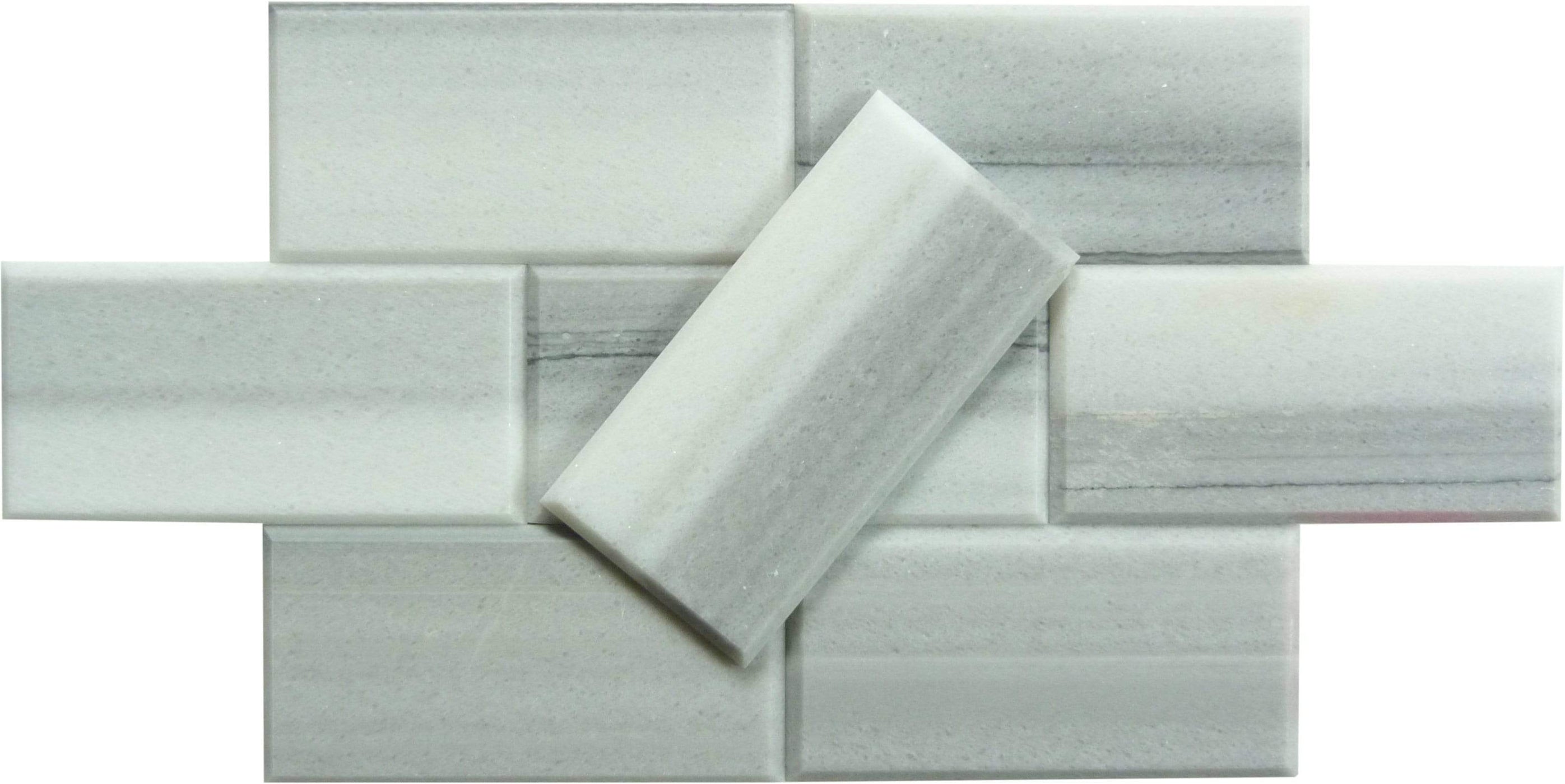 Equator Grey 3" x 6" Beveled Polished Marble Subway Tile FMR-36BP