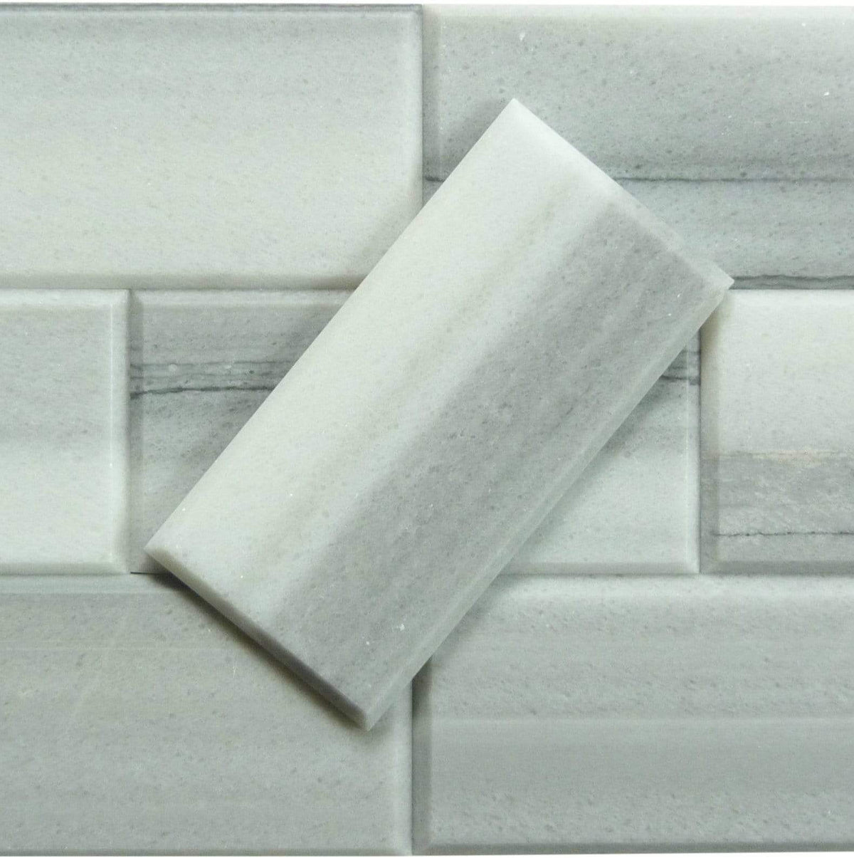 Equator Grey 3" x 6" Beveled Polished Marble Subway Tile FMR-36BP