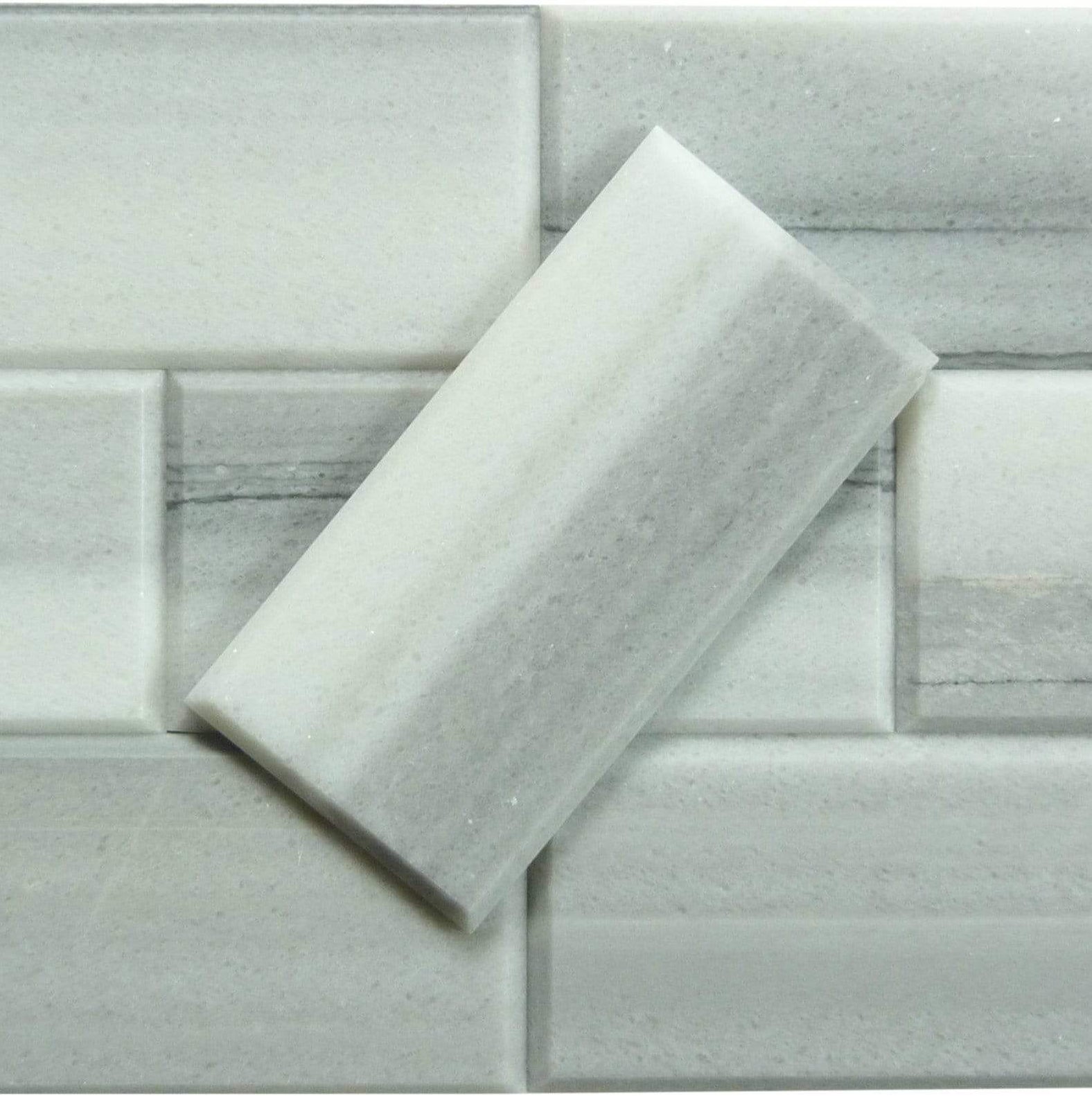 Equator Grey 3" x 6" Beveled Polished Marble Subway Tile FMR-36BP