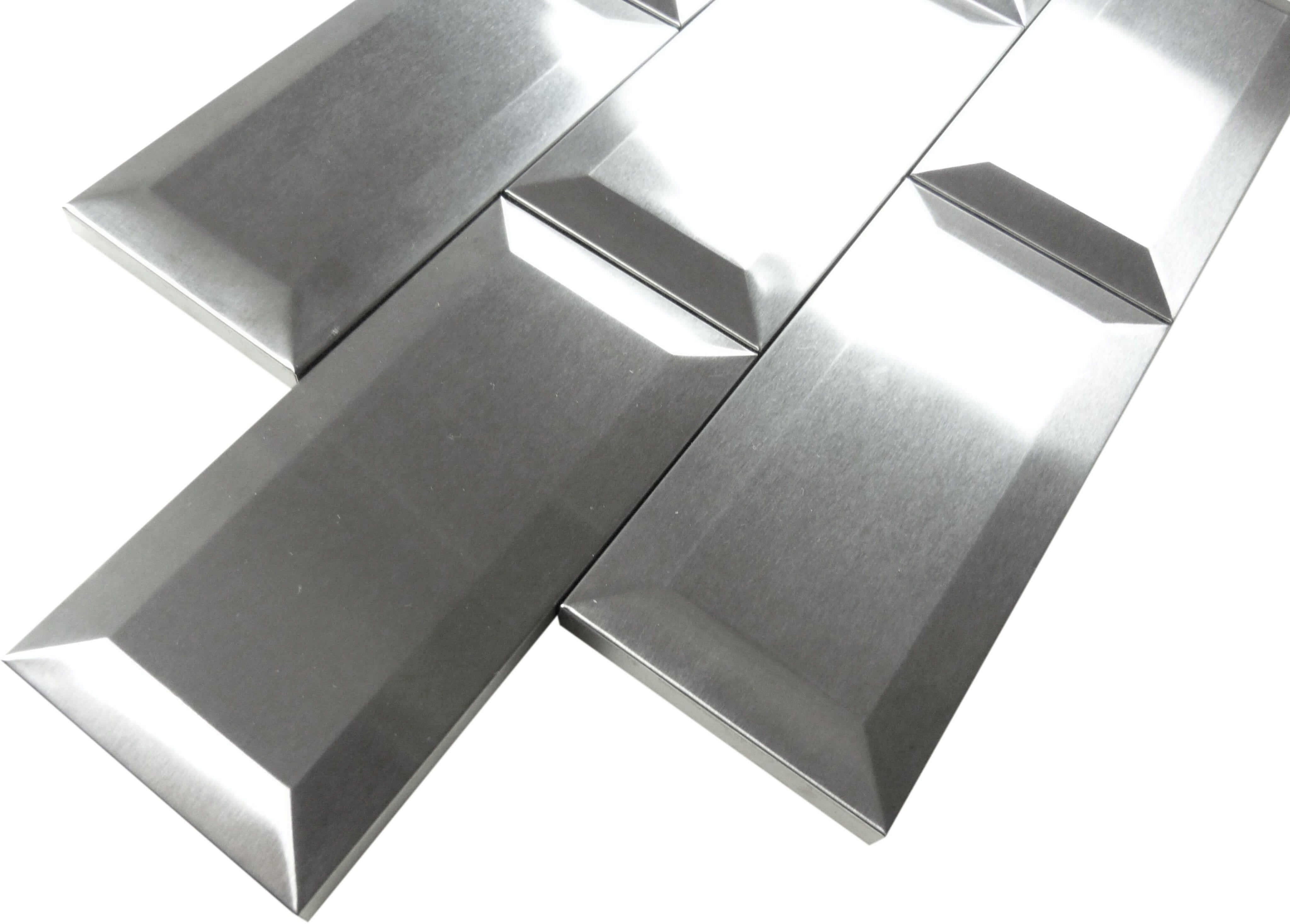 3'' x 6'' Stainless Steel Metal Subway Tile Brushed 411-036