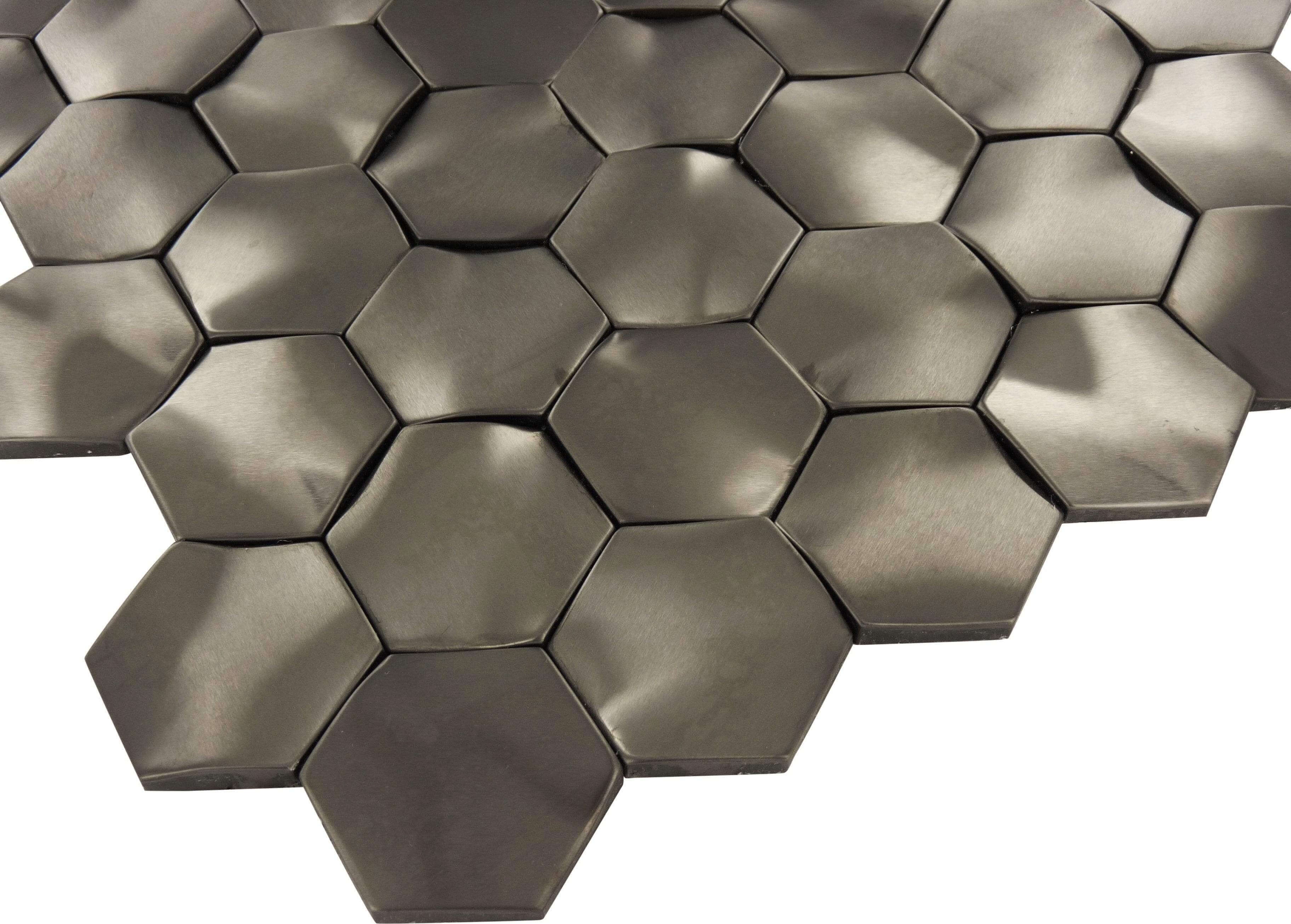 3D Gun Metal Grey 2" x 2" Hexagon Metal Tile 526-042