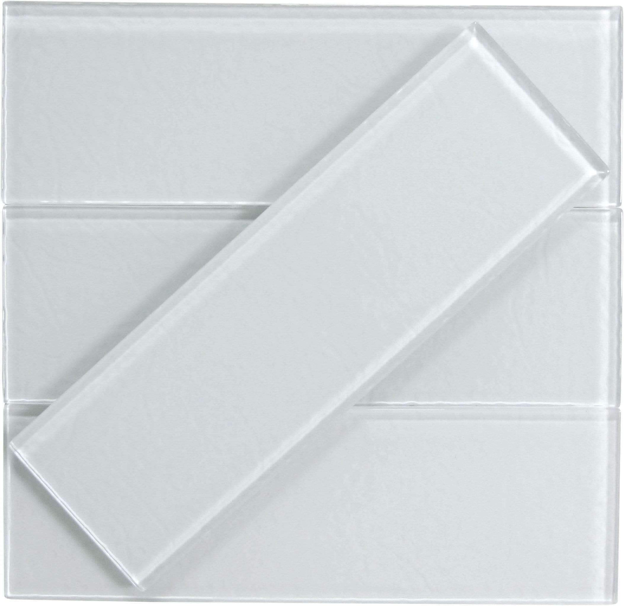 4" x 12" White Subway Glossy Glass Tile 520-728