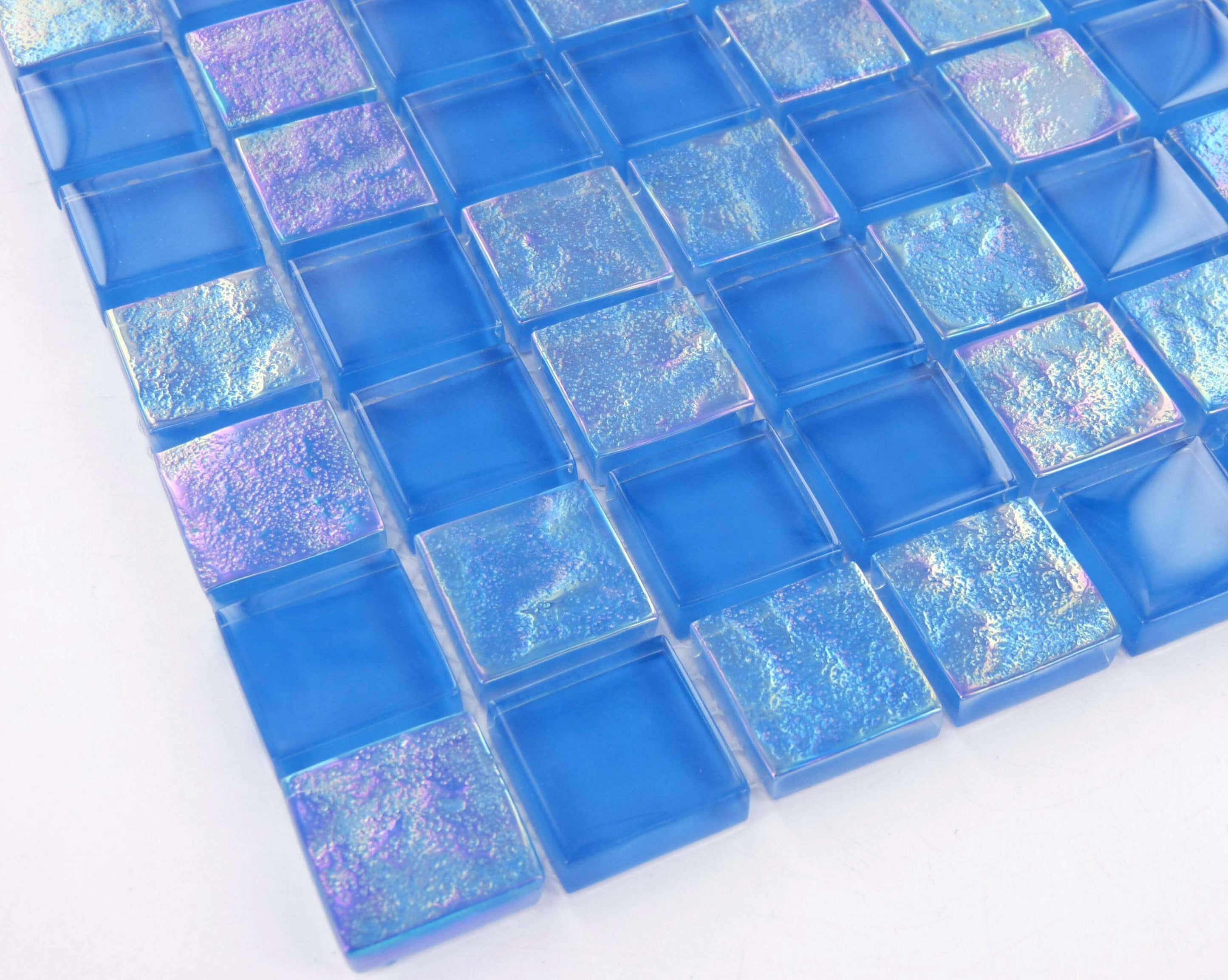 Artistry In Mosaics 1'' x 1'' Blue Glass Square Tile Glossy ...