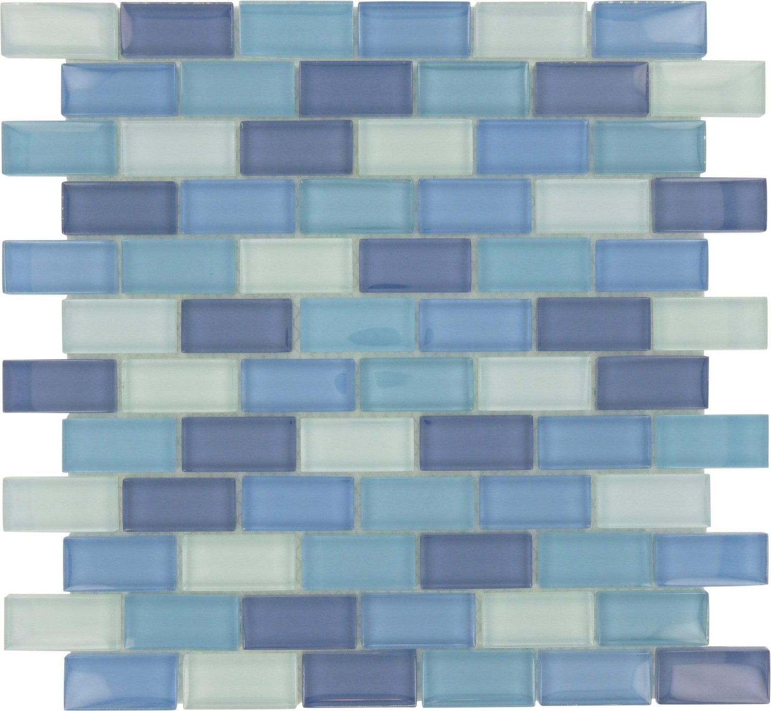 Artistry In Mosaics 1'' x 2'' Blue Glass Uniform Brick Tile Glossy ...