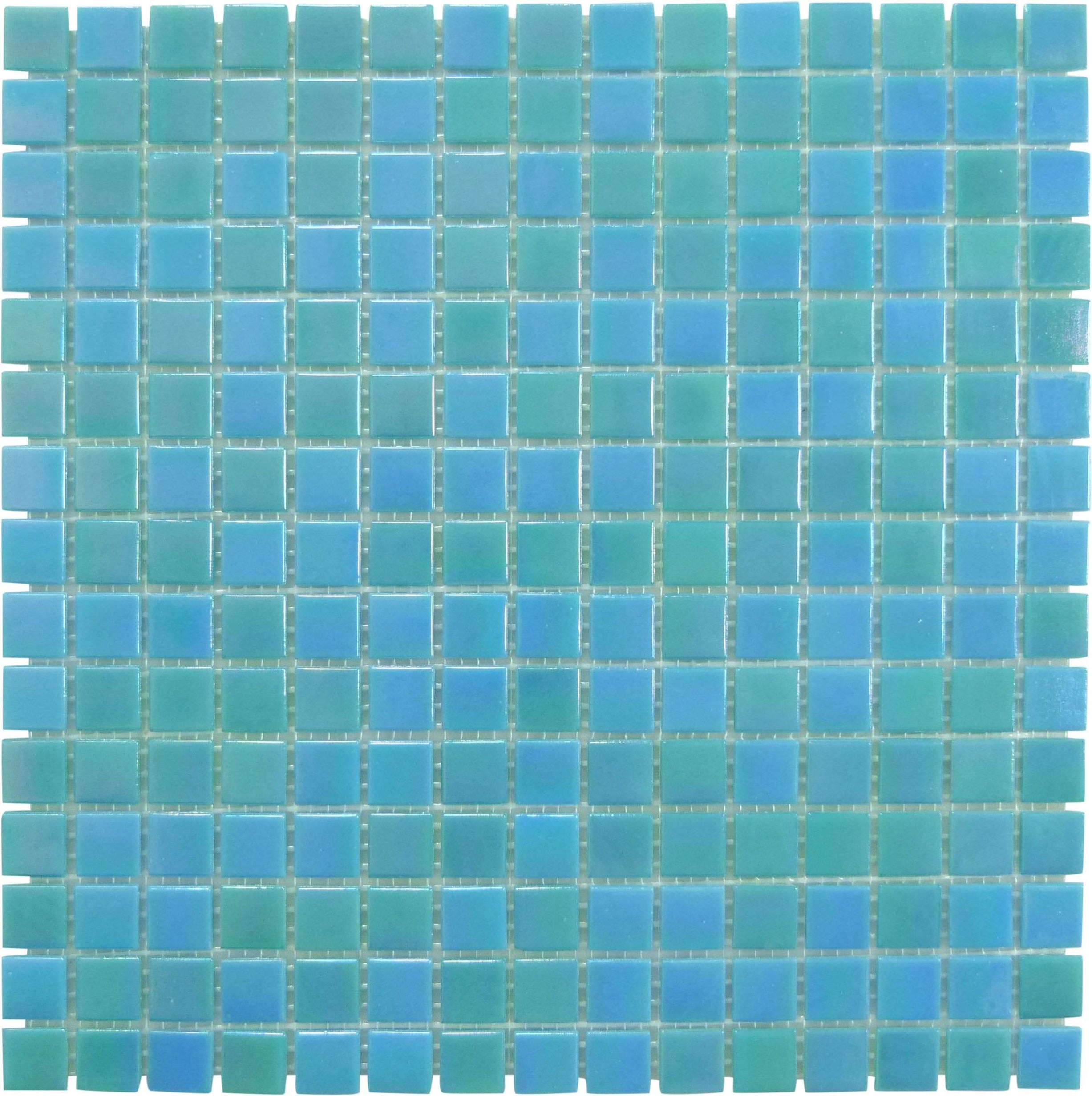 Artistry in Mosaics Carribbean Blue Iridescent 3/4" x 3/4" Glossy Glass ...