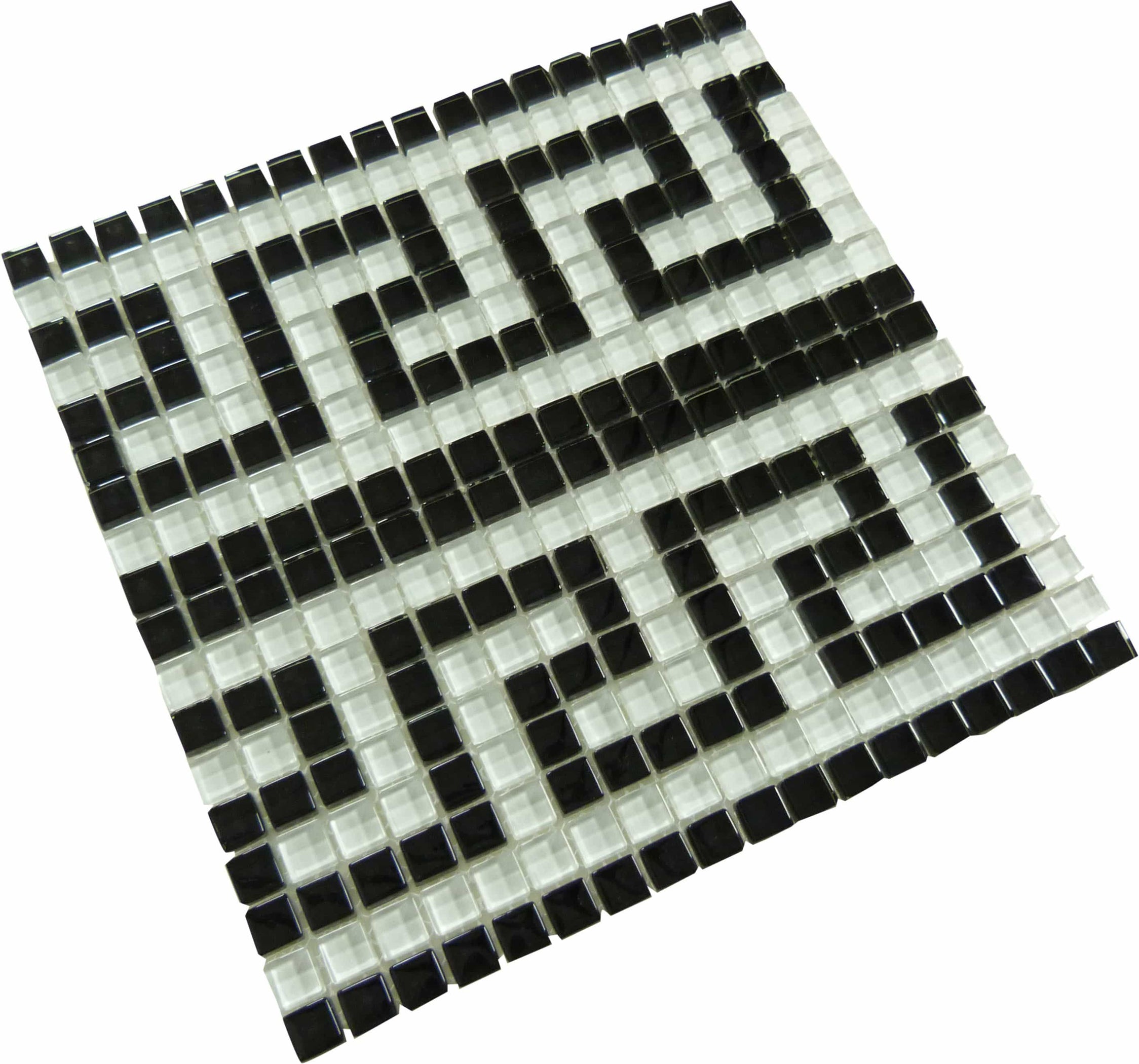 Greek Key Black White 5x8x5x8 Glossy Glass Tile | Oasis