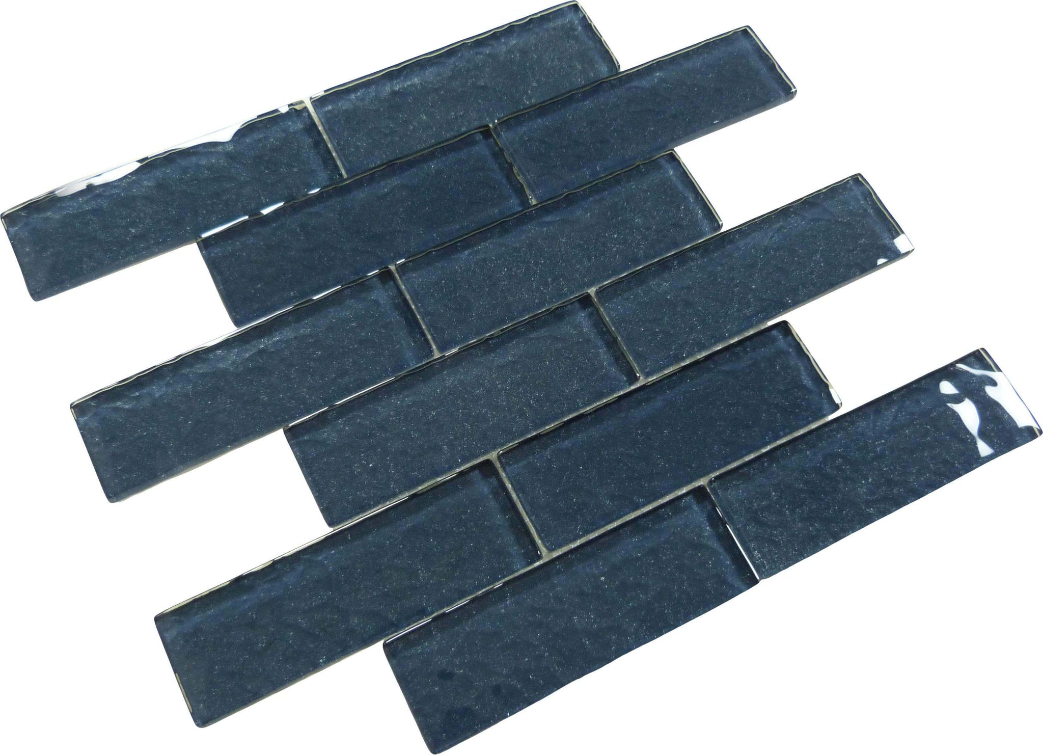 Moonscape Steel Blue 2x6 Ripple Glossy Glass Tile | Oasis