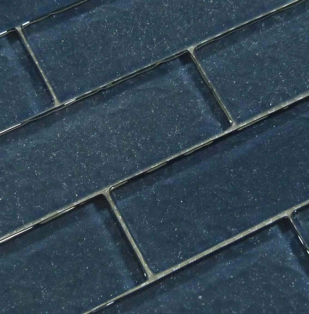 Moonscape Steel Blue 2x6 Ripple Glossy Glass Tile | Oasis