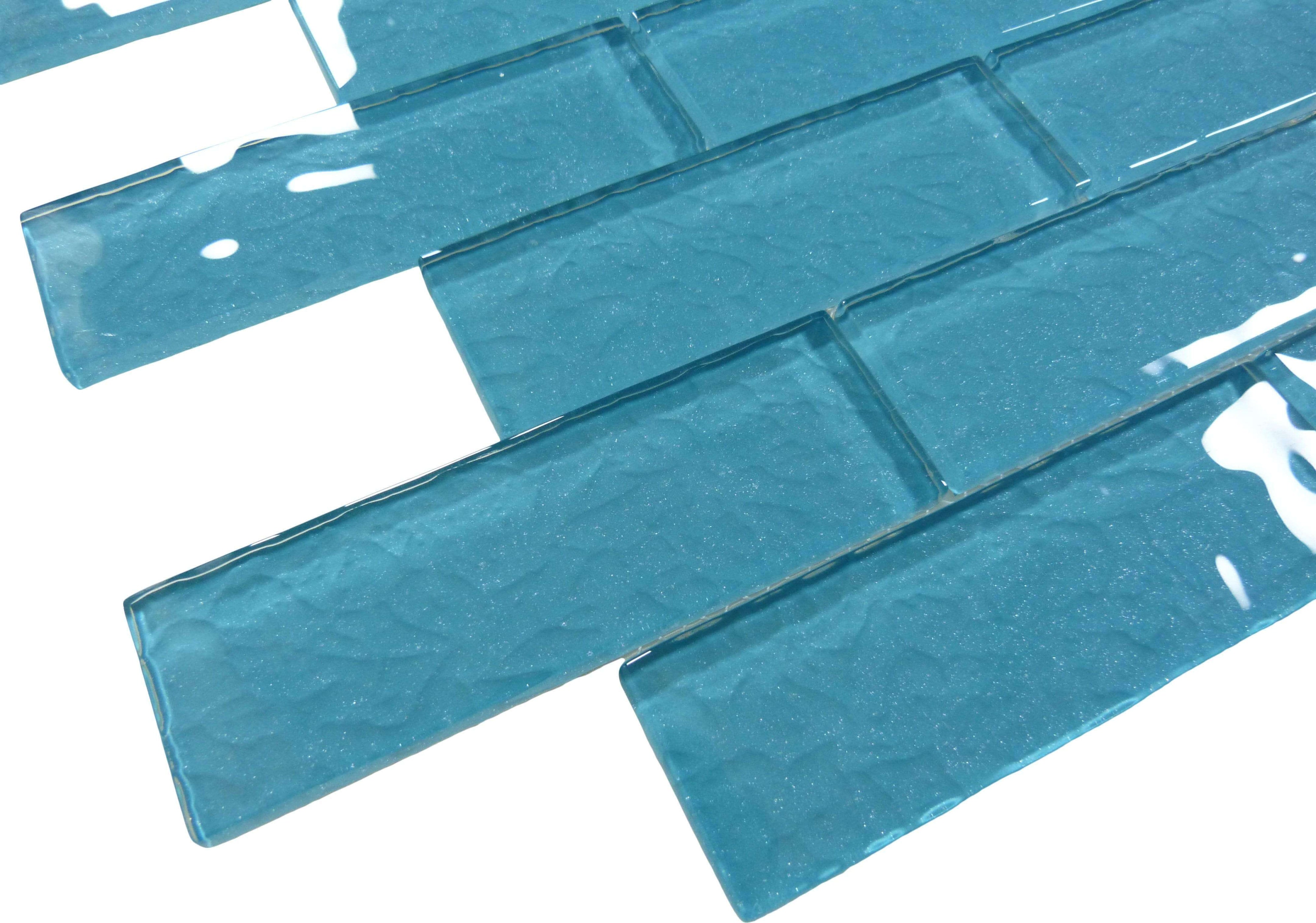 Artistry In Mosaics Moonscape Turquoise 2"x6" Ripple Glossy Glass Pool ...