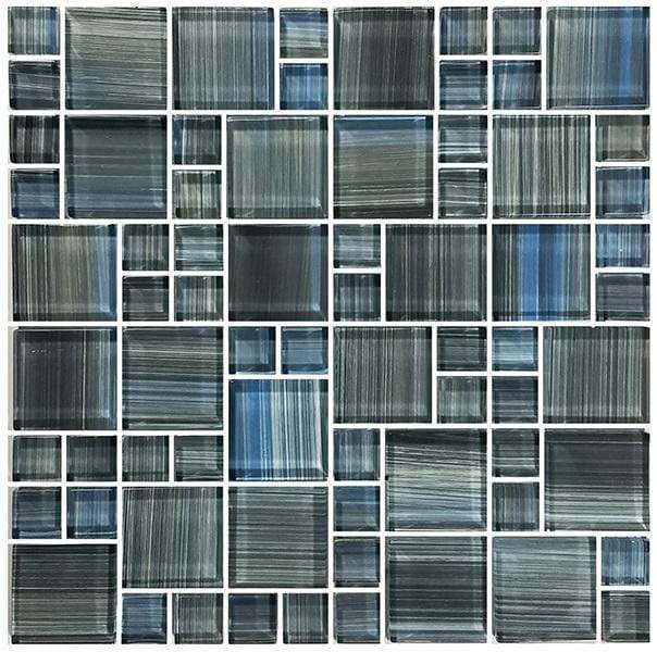 Artistry In Mosaics Watercolors Steel Blue Grey Mixed Glossy Glass Tile ...