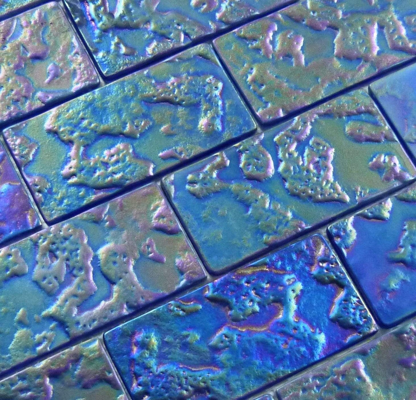 Blue Patina 2" x 4" Iridescent Rippled Frosted Glass Subway Pool Tile ...