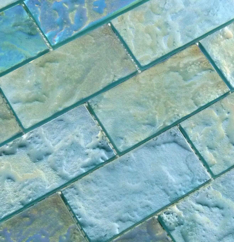 Jade Green 2" x 4" Iridescent Rippled Frosted Glass Subway Pool Tile ...