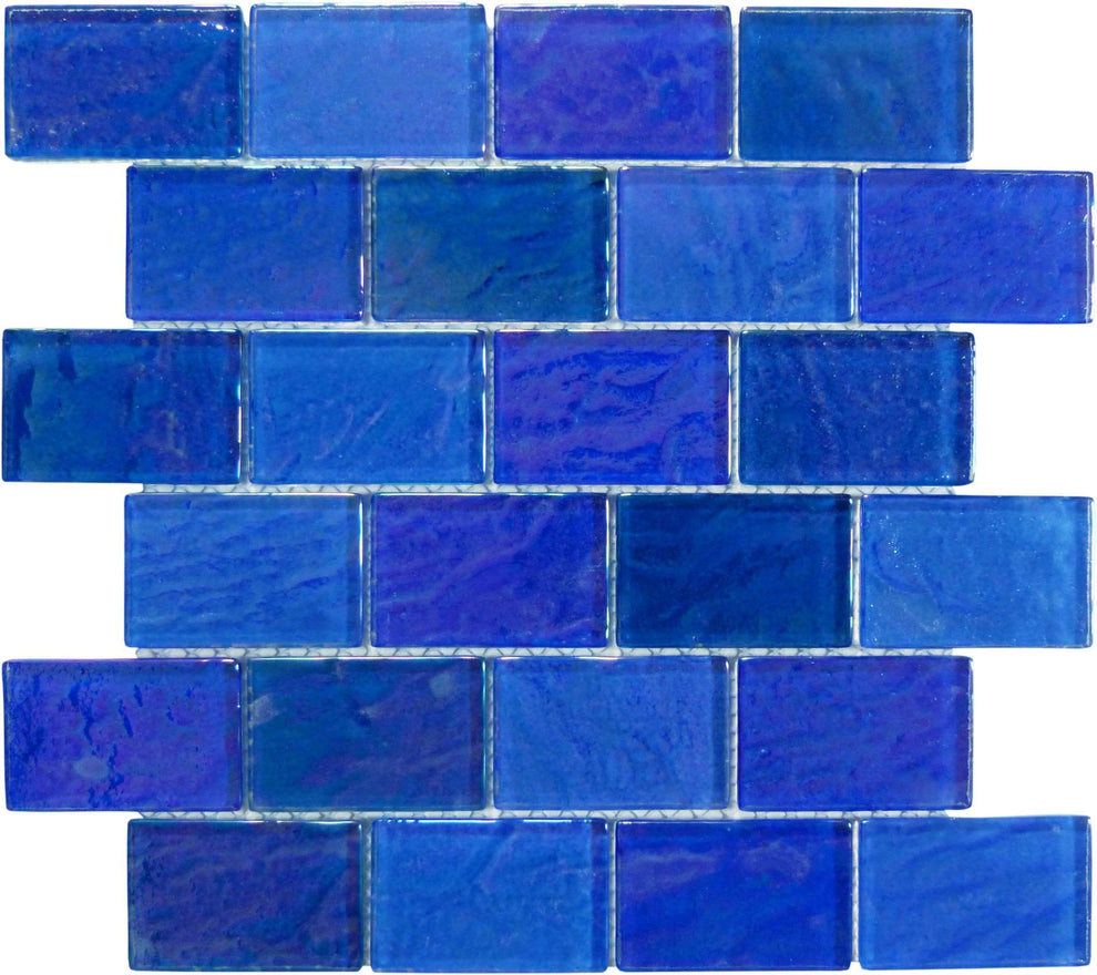 Light Blue Blend 2" x 3" Iridescent Glass Subway Pool Tile GC64872B12
