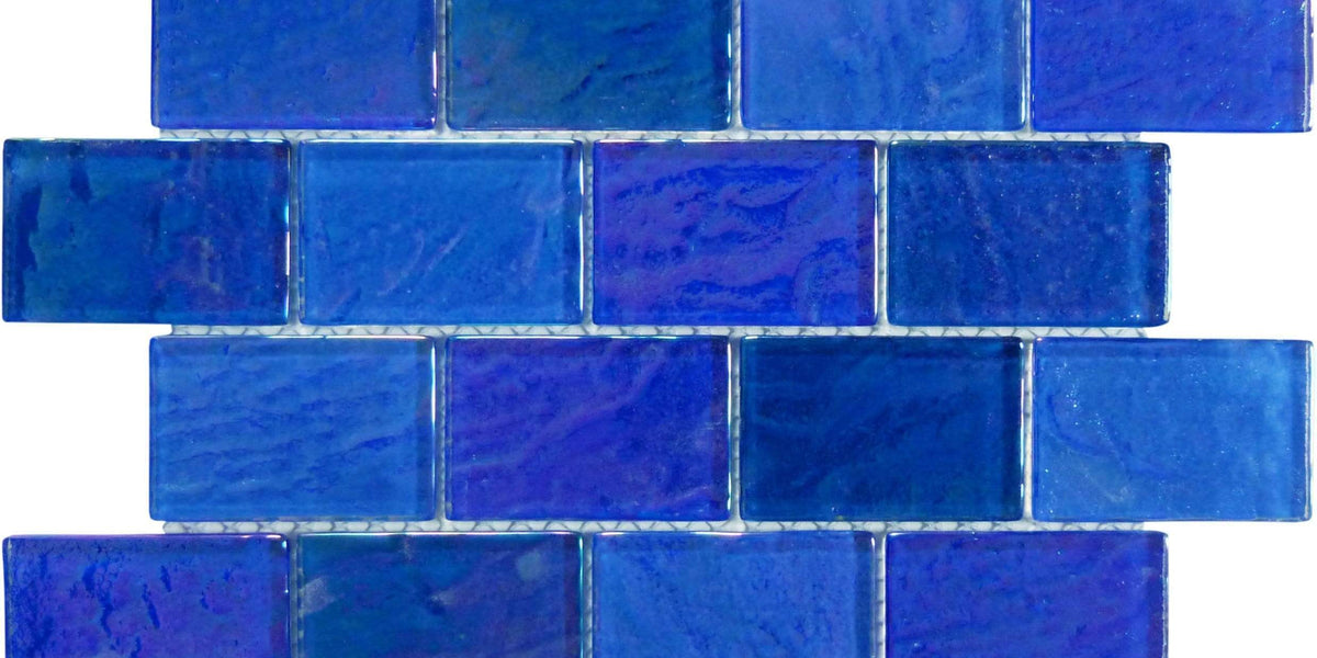 Light Blue Blend 2" x 3" Iridescent Glass Subway Pool Tile GC64872B12