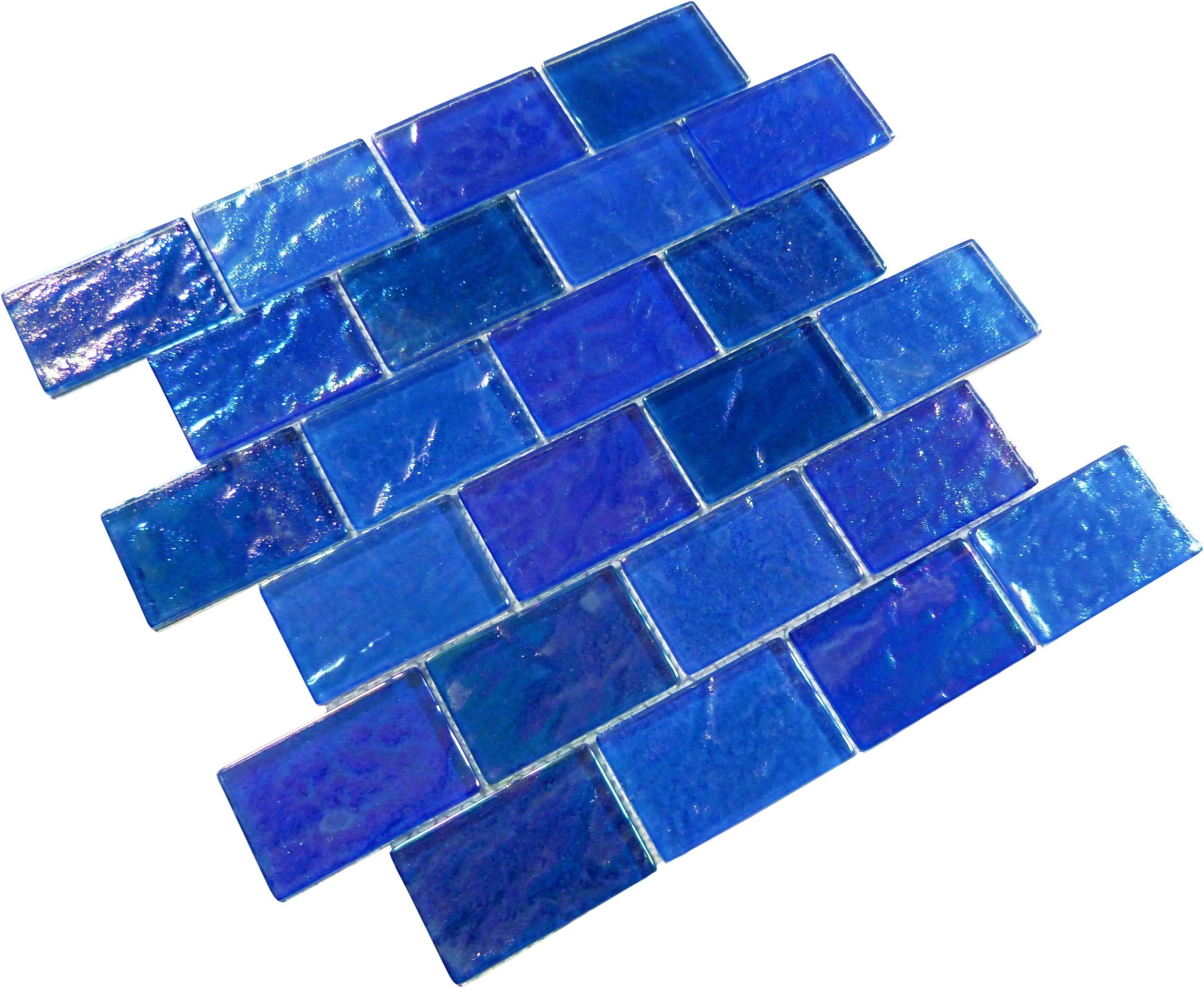 Light Blue Blend 2" x 3" Iridescent Glass Subway Pool Tile GC64872B12