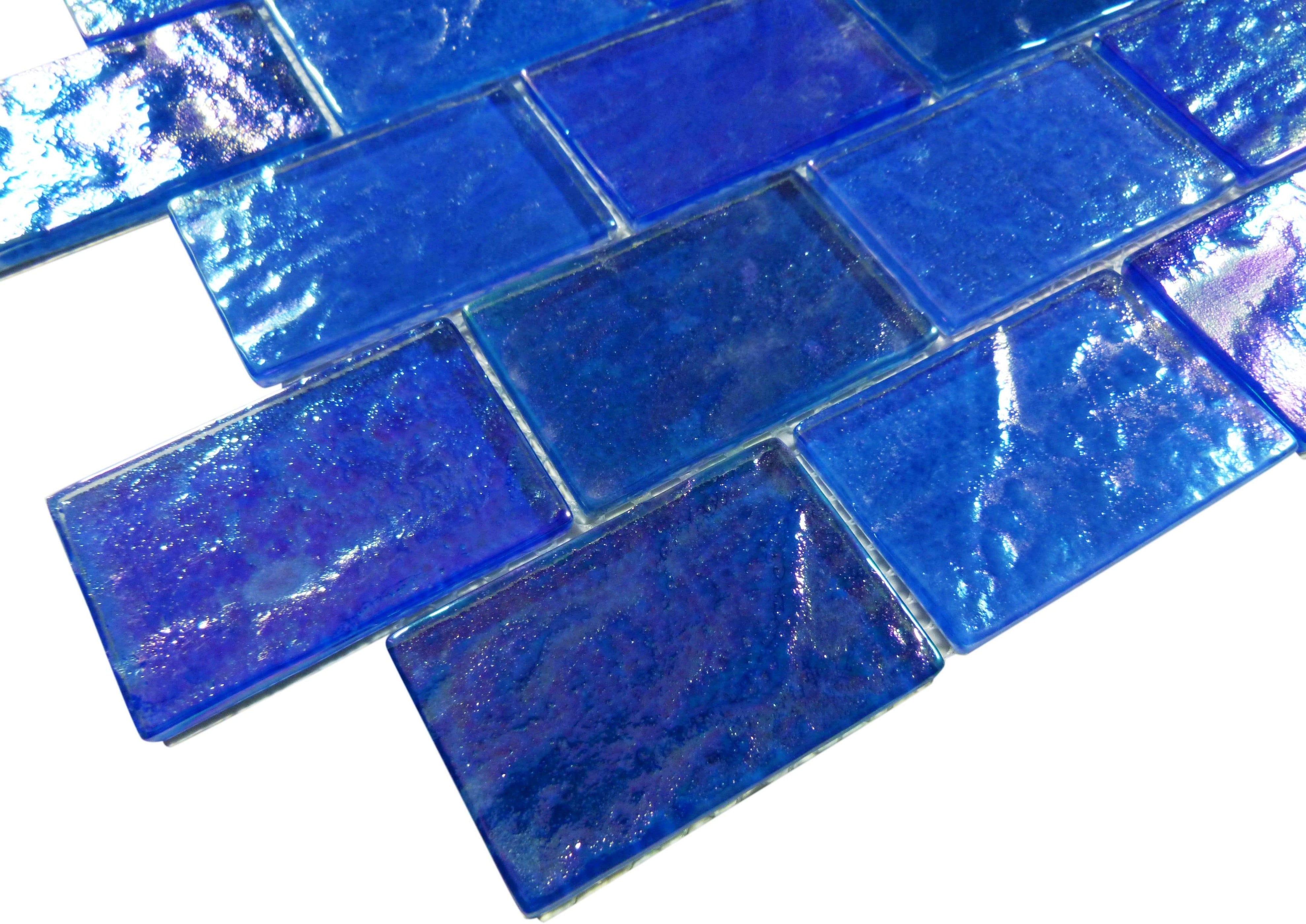 Light Blue Blend 2" x 3" Iridescent Glass Subway Pool Tile GC64872B12