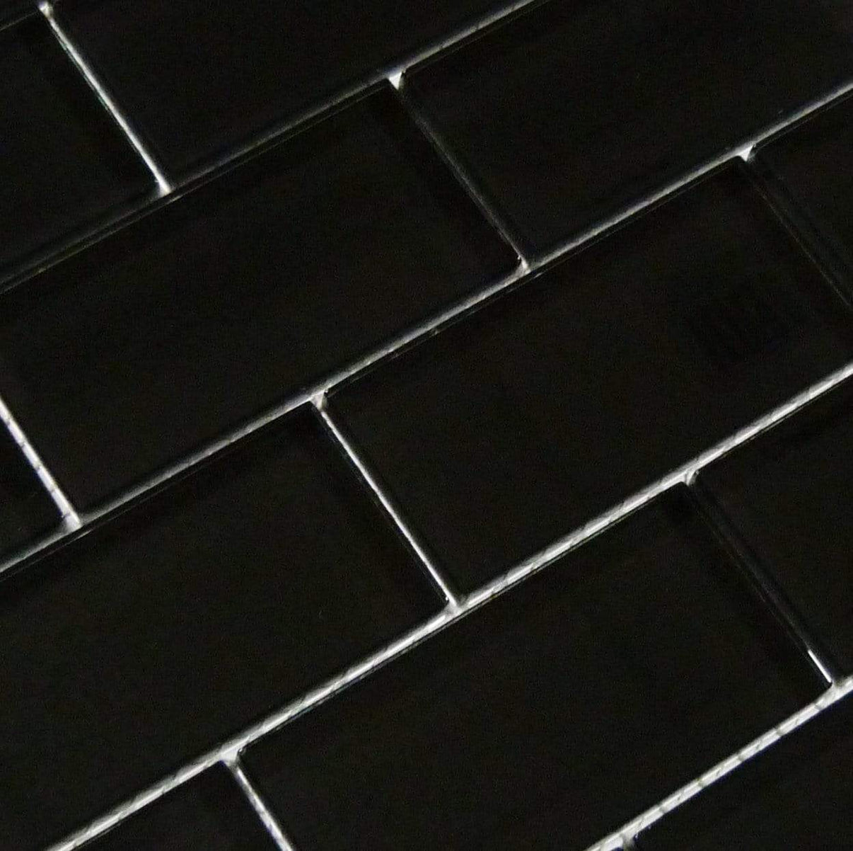 Nightfall Black 2" x 4" Glossy Glass Subway Pool Tile GS84896K3