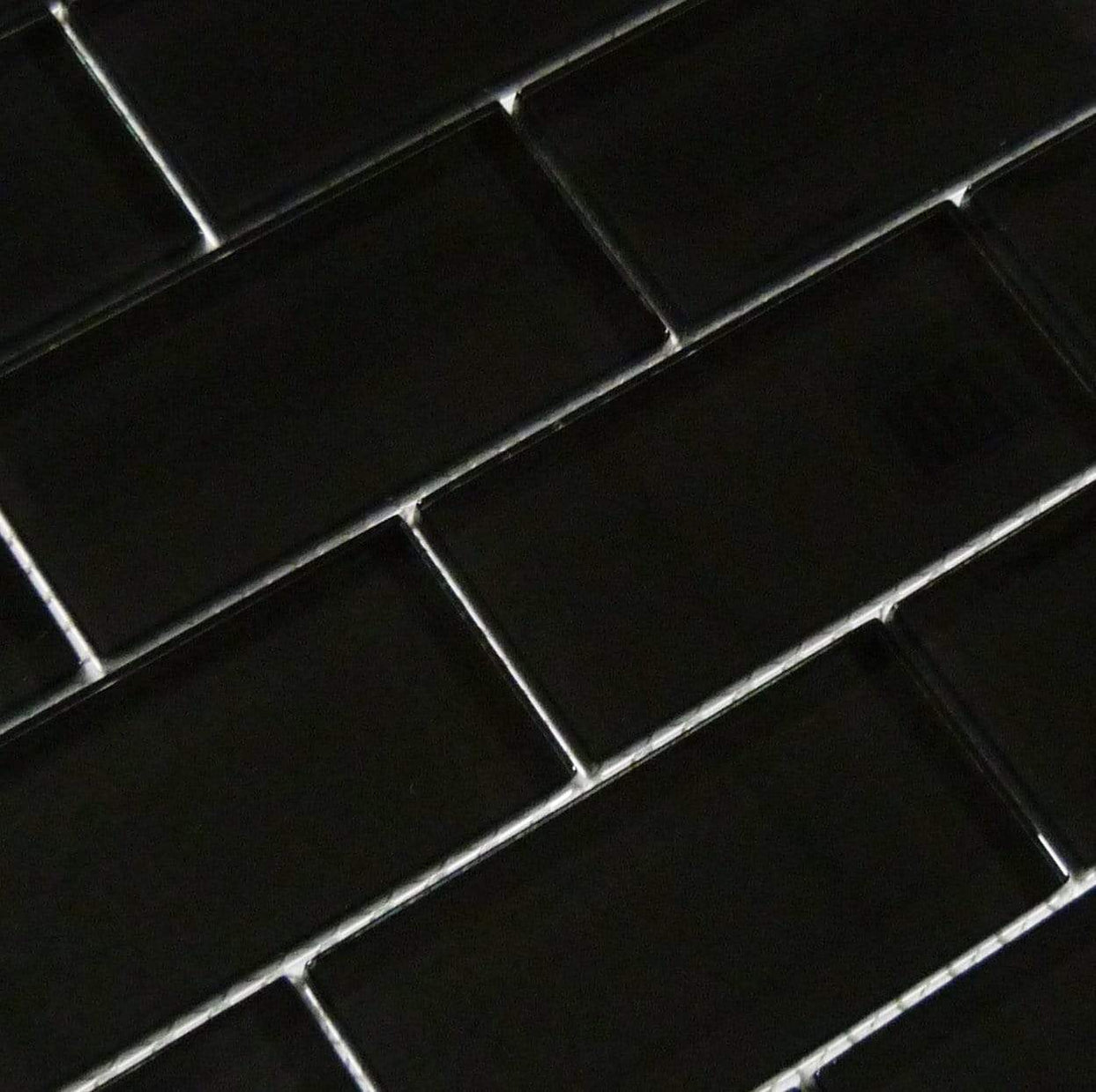 Nightfall Black 2" x 4" Glossy Glass Subway Pool Tile GS84896K3