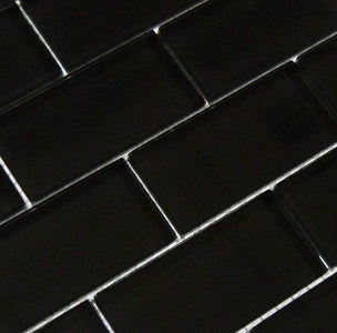 Nightfall Black 2" x 4" Glossy Glass Subway Pool Tile GS84896K3