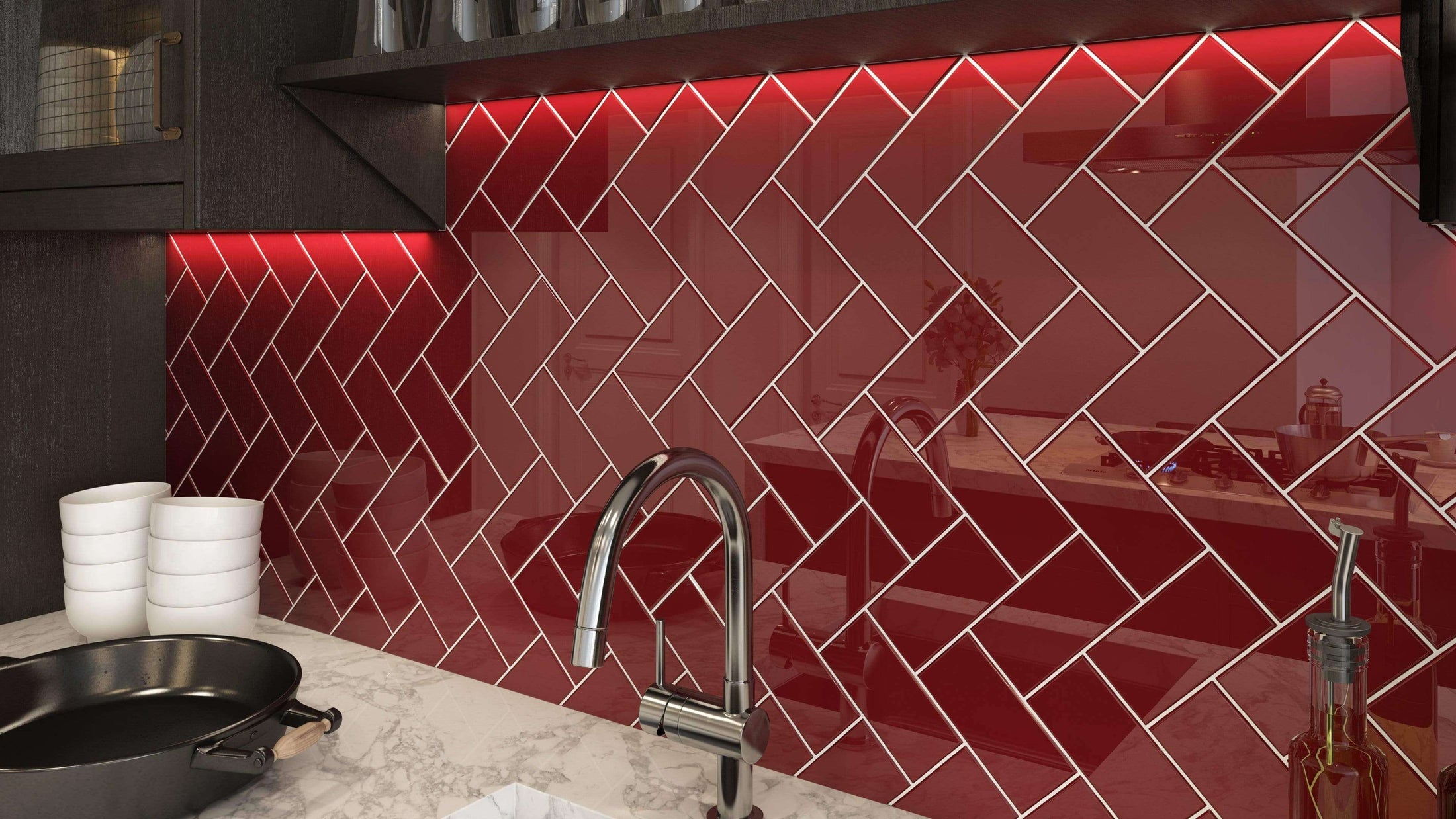 Deep Red Subway Glossy Glass Tile: G5922 | Shop Oasis Tile