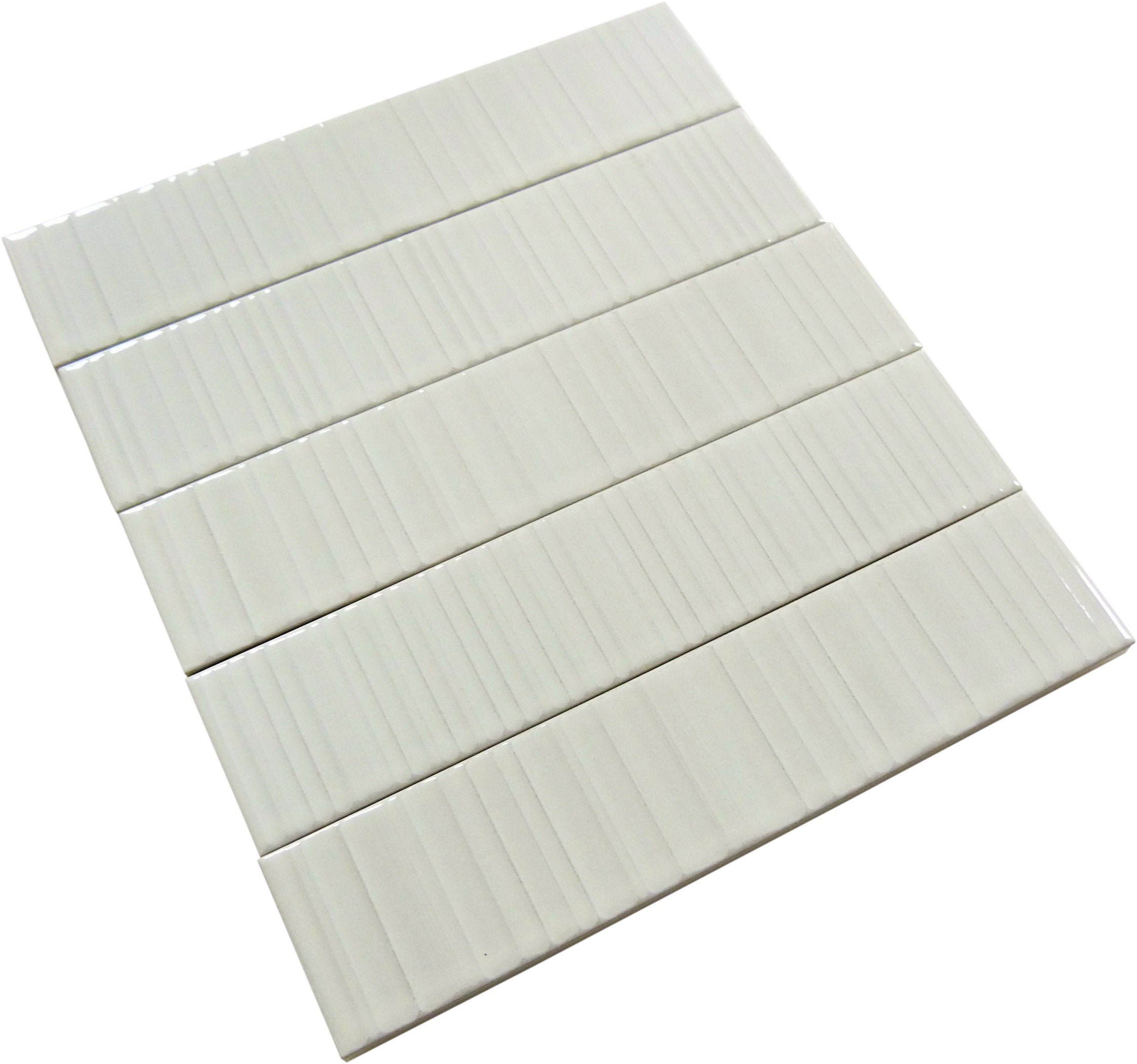 Illusion Alabaster White Rippled Bar 2x8 Glossy Porcelain Tile | Oasis Tile