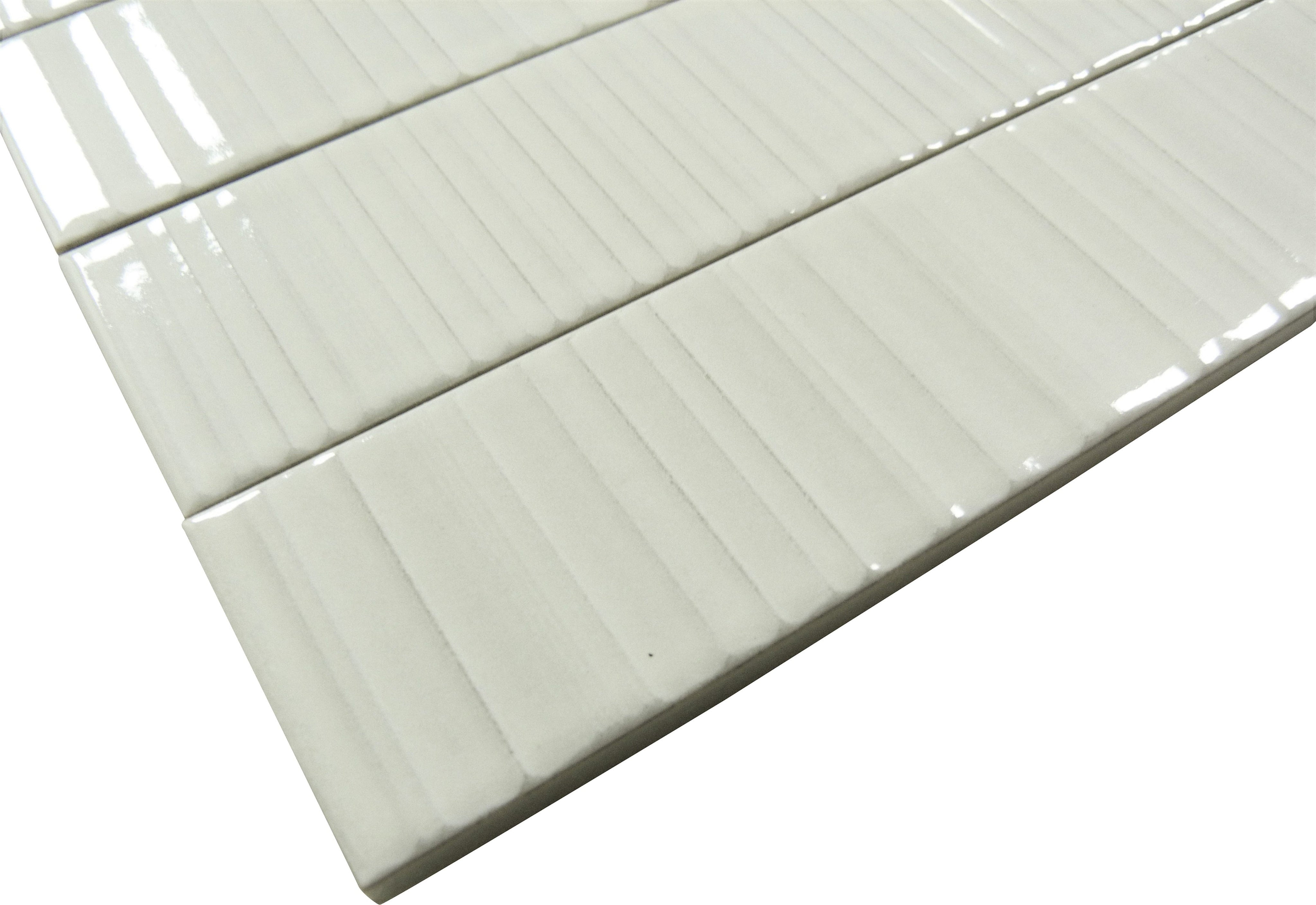 Illusion Alabaster White Rippled Bar 2x8 Glossy Porcelain Tile | Oasis Tile
