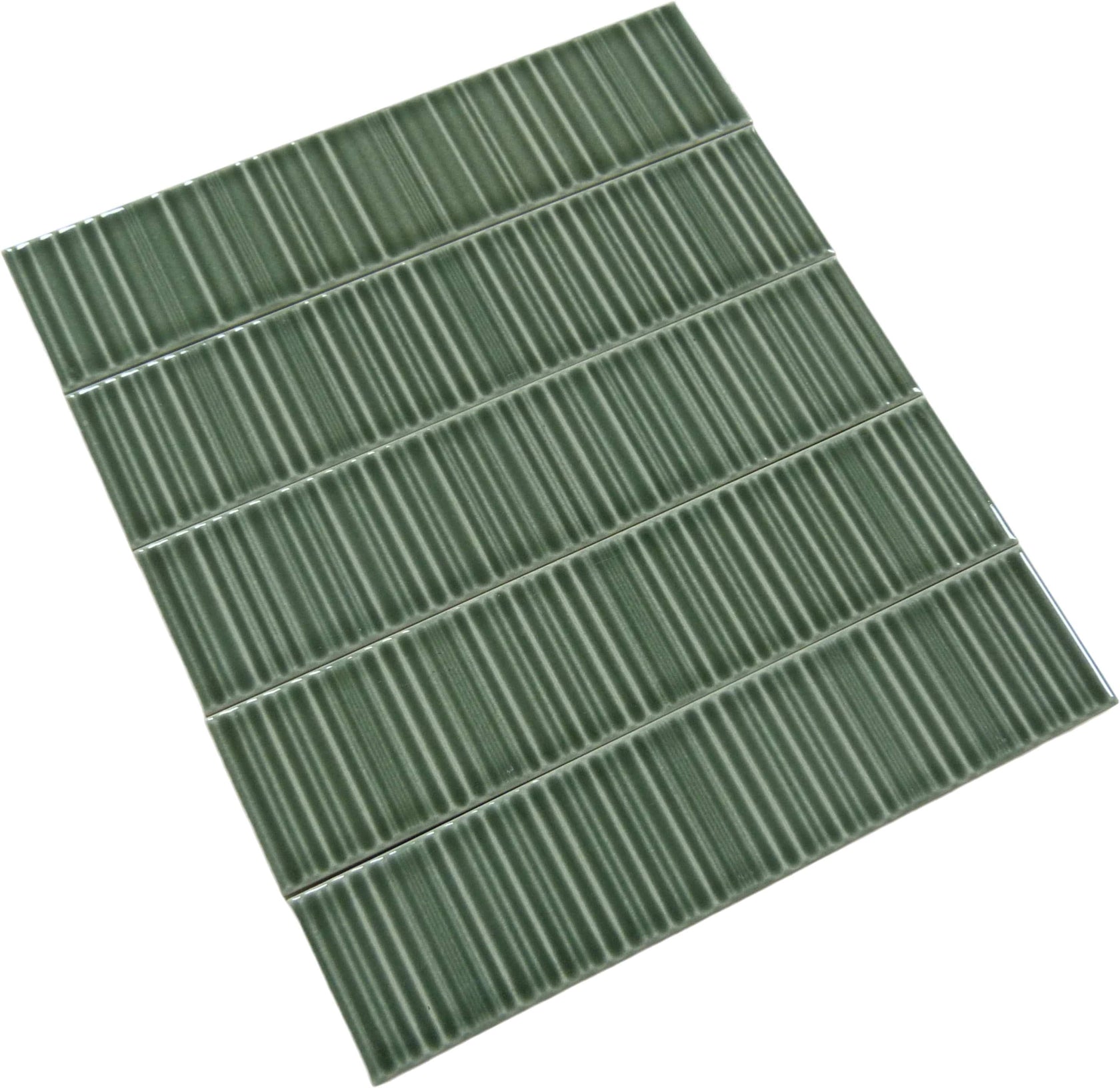 Illusion Cascade Green Rippled Bar 2x8 Glossy Porcelain Tile | Oasis Tile