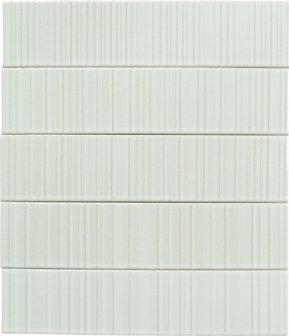 Illusion Dover White Rippled Bar 2x8 Glossy Porcelain Tile | Oasis Tile