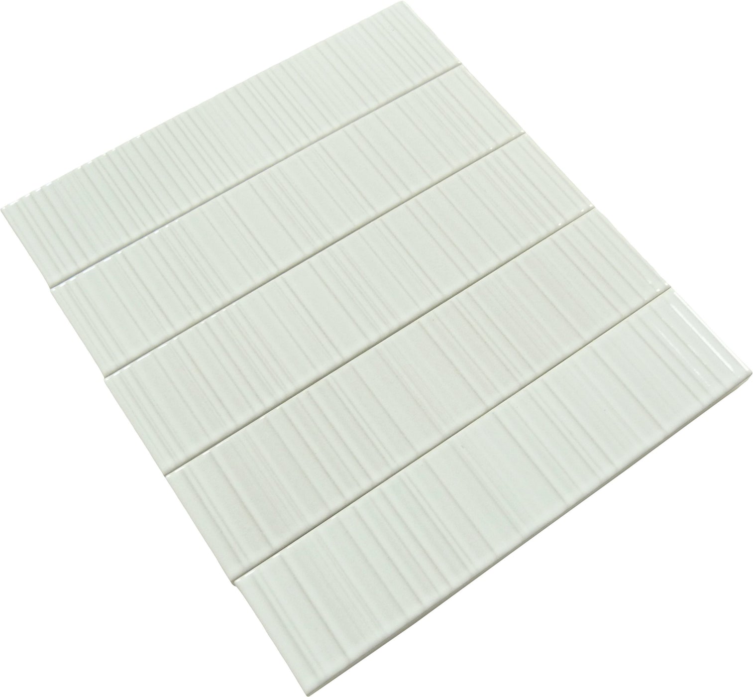 Illusion Dover White Rippled Bar 2x8 Glossy Porcelain Tile | Oasis Tile