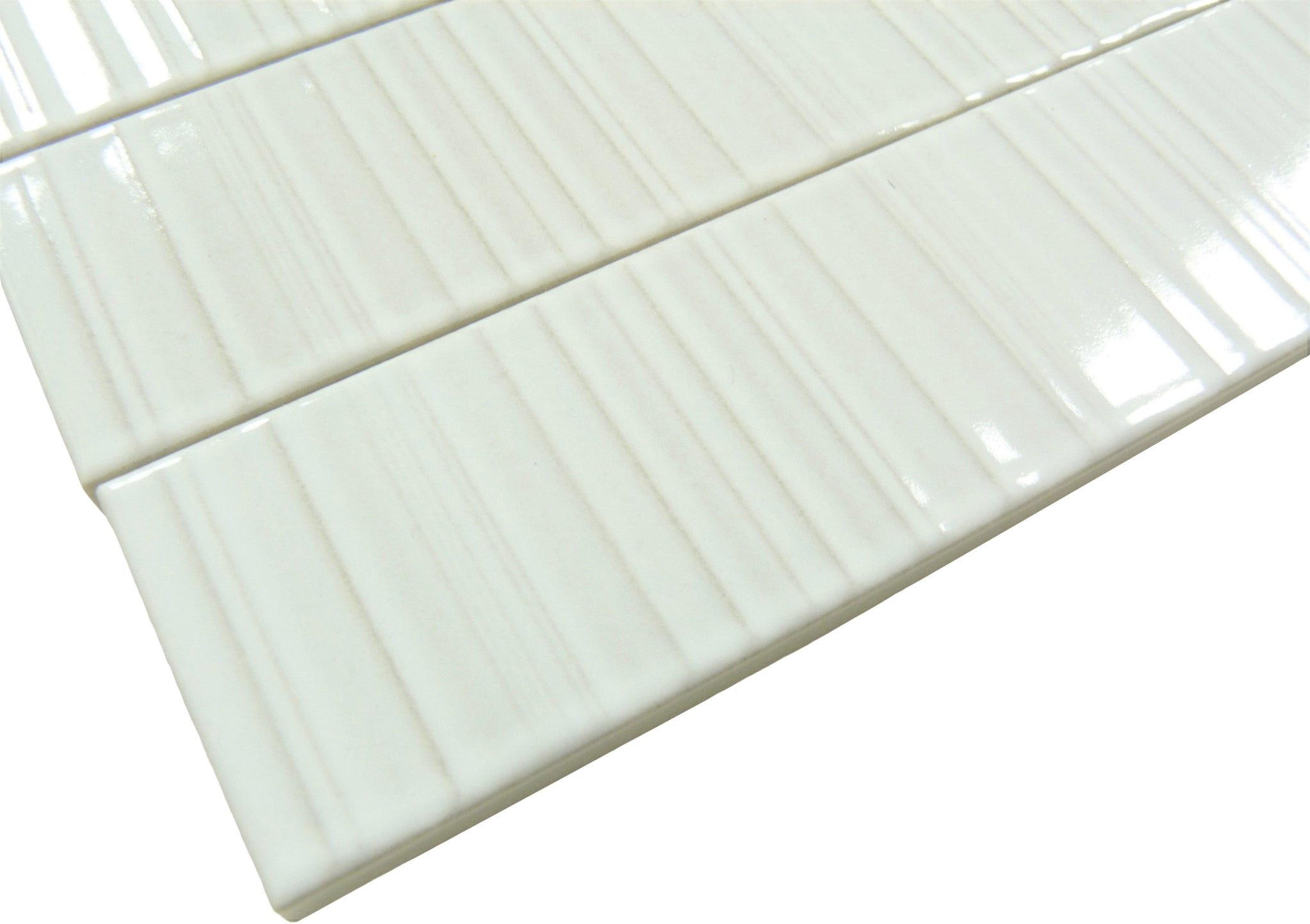 Illusion Dover White Rippled Bar 2x8 Glossy Porcelain Tile | Oasis Tile
