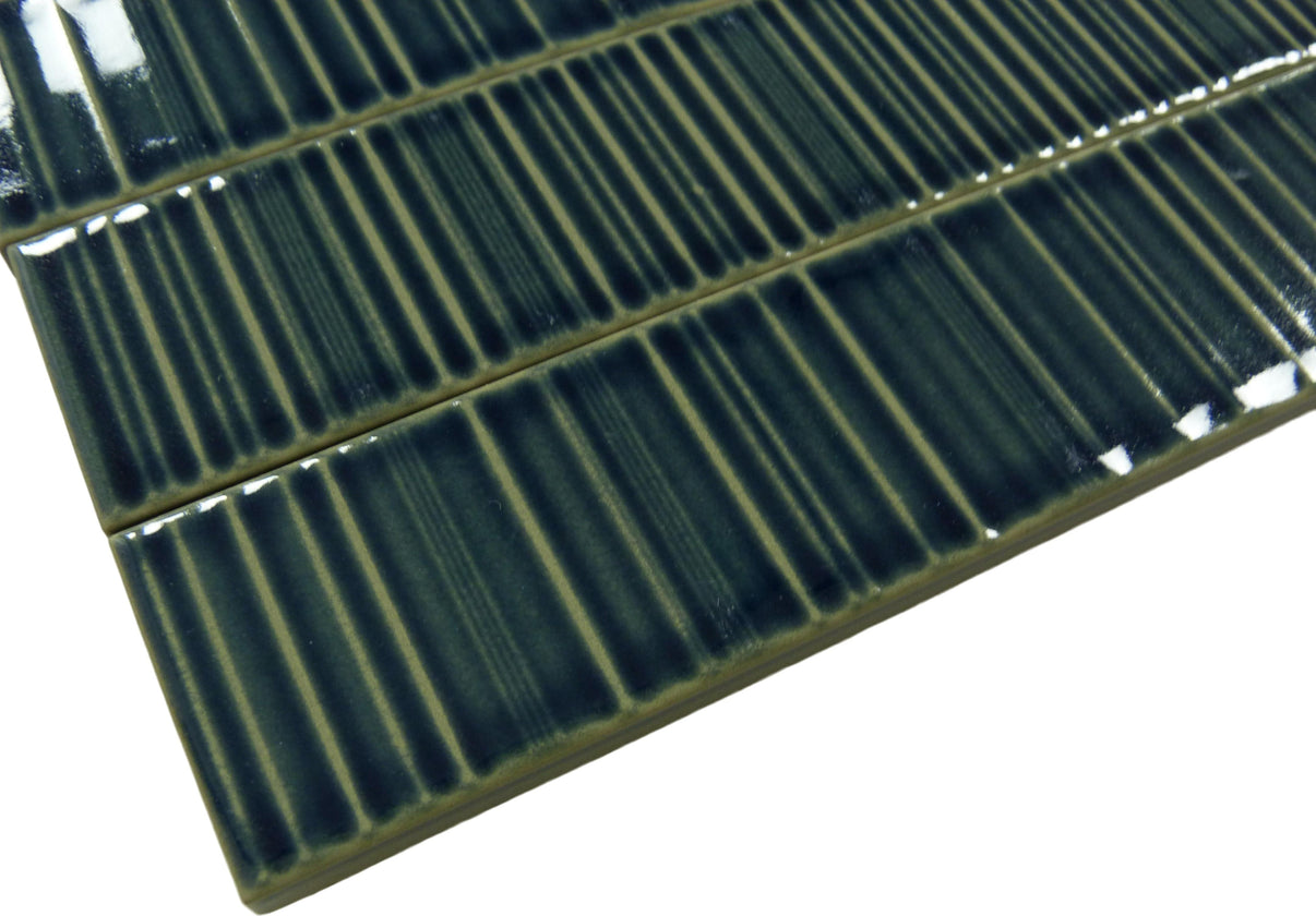 Illusion Newport Blue Rippled Bar 2x8 Glossy Porcelain Tile | Oasis Tile